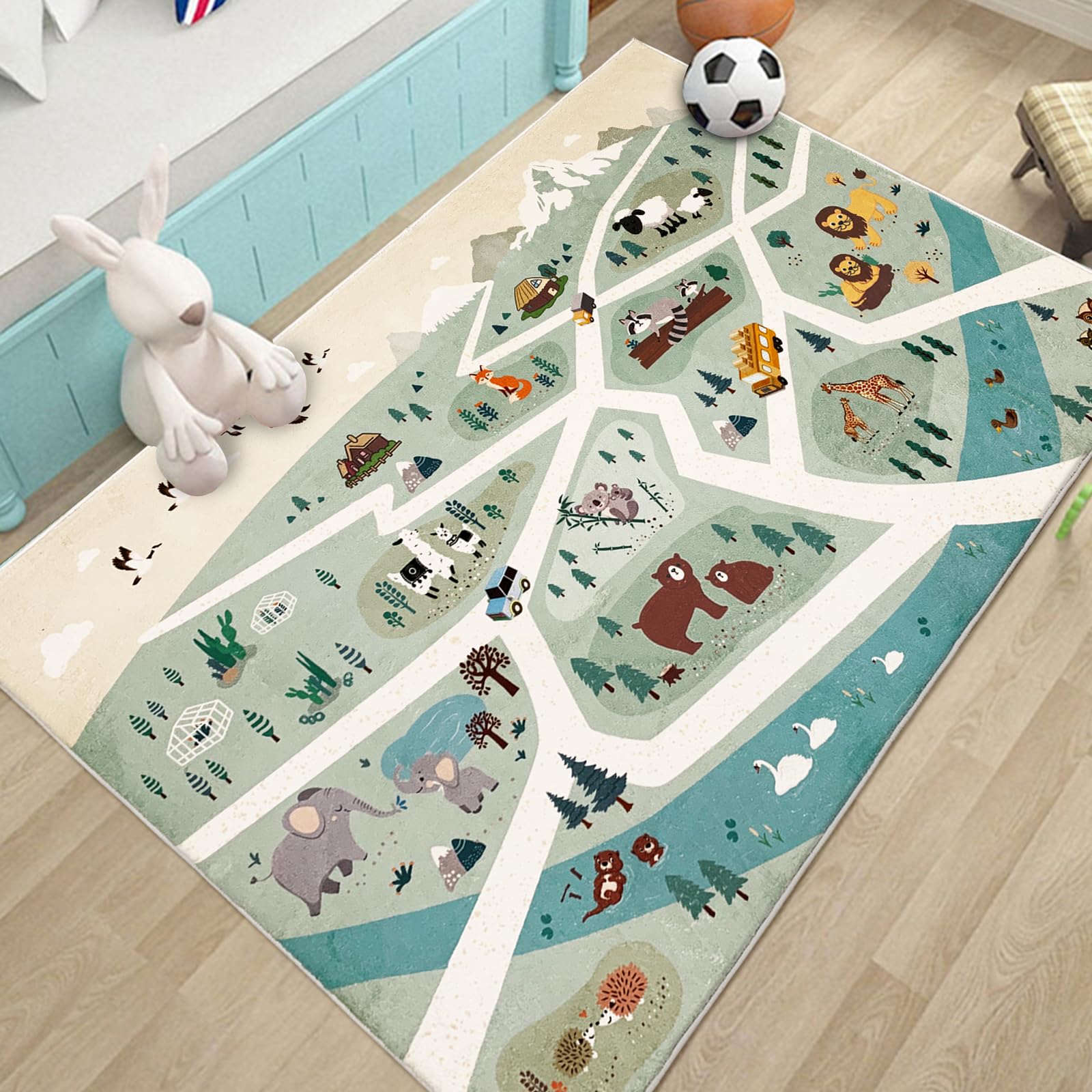 Amazon.com: Lacomfy Kids Rug Play Mat 5Ft Zoo Animal Bedroom Carpet ...