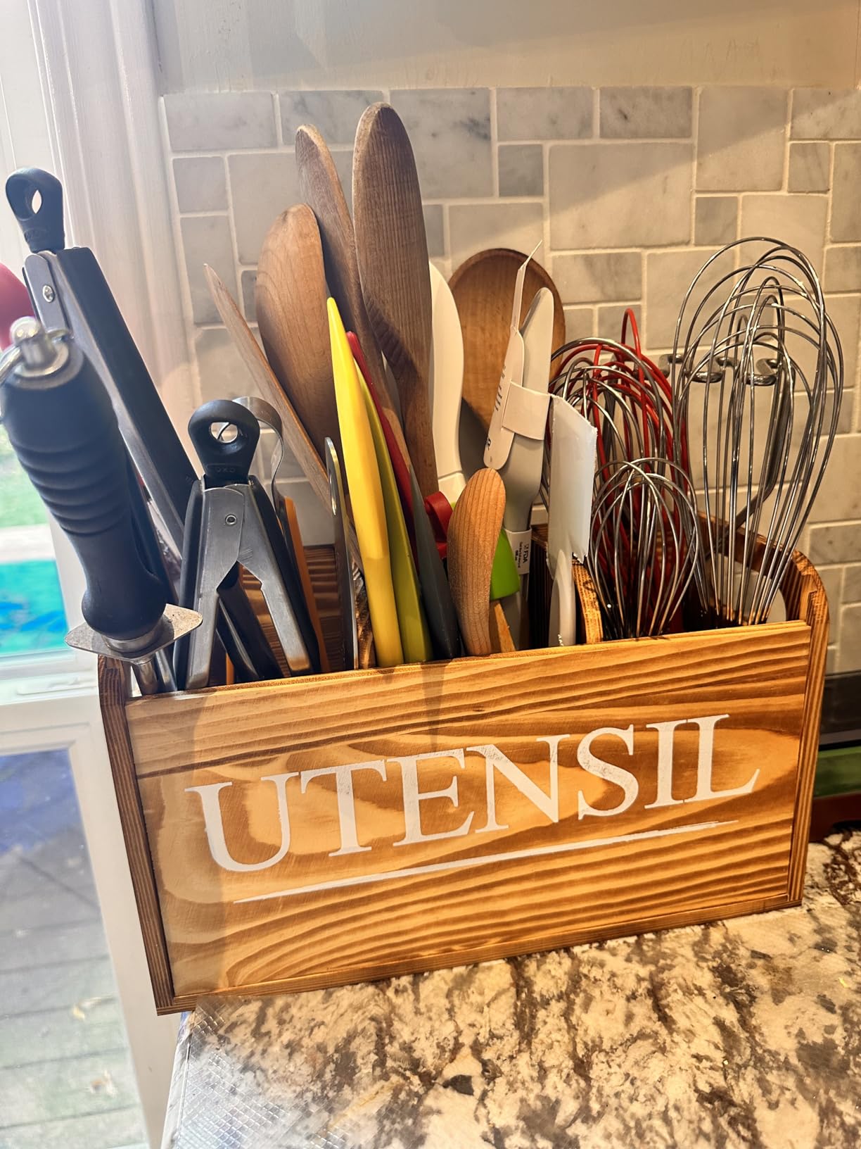 brekle Kitchen Utensil Holder Rustic Large Wooden Utensil Organizer ...