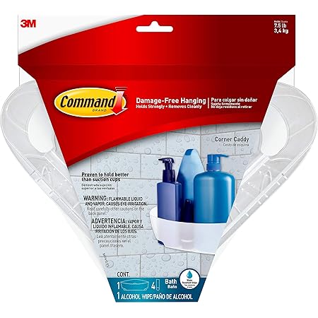 Amazon.com: Command Bath Corner Caddy, Clear Frosted, 7.5 lb. Capacity ...