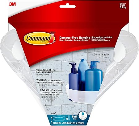 Amazon.com: Command Bath Corner Caddy, Clear Frosted, 7.5 lb. Capacity ...