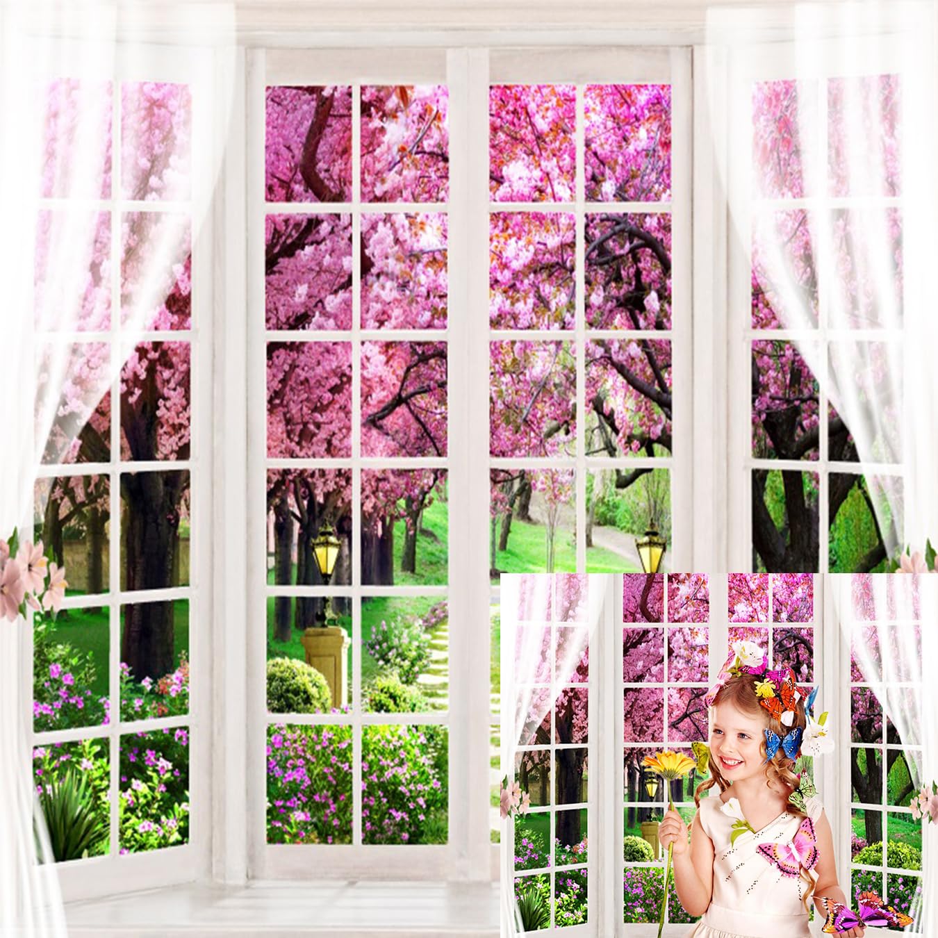Amazon.com : Duluxykl Spring Backdrop for Photography White Window ...