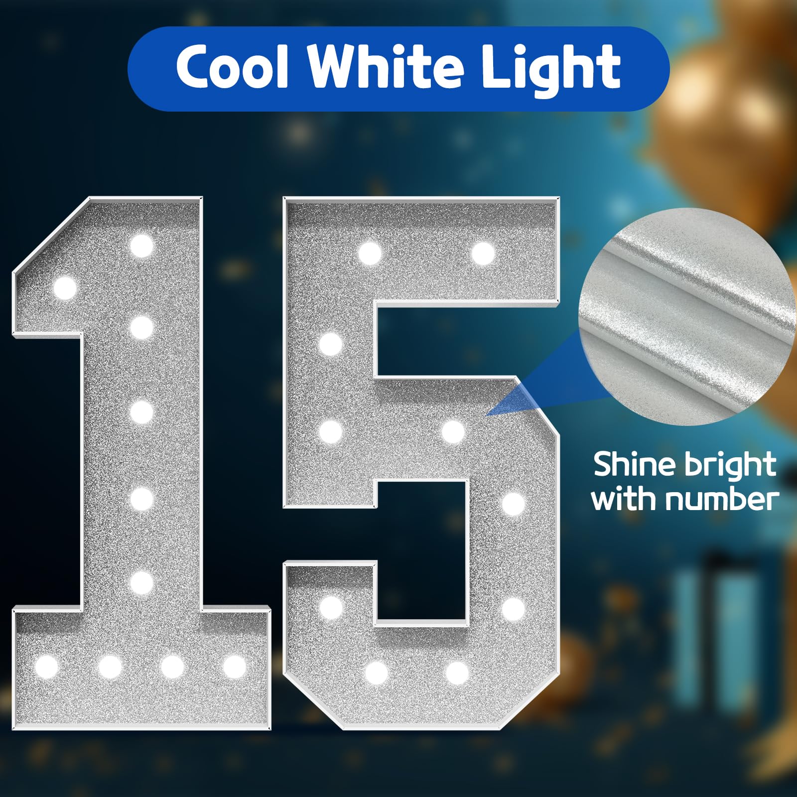 Snapklik.com : Marquee Numbers Silver 15th-Birthday Decoration: 4FT ...