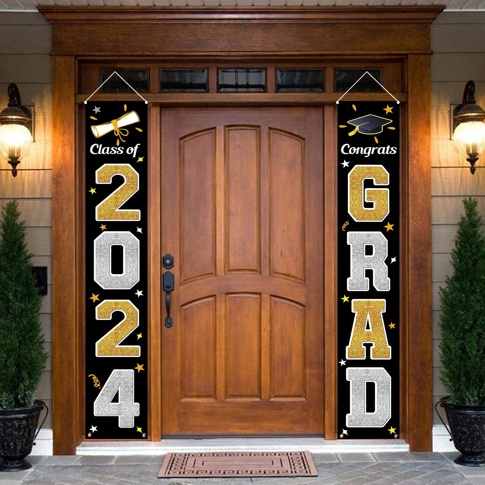 Amazon.com: Heureppy 2024 Graduation Hanging Sign for Front Door Gold ...