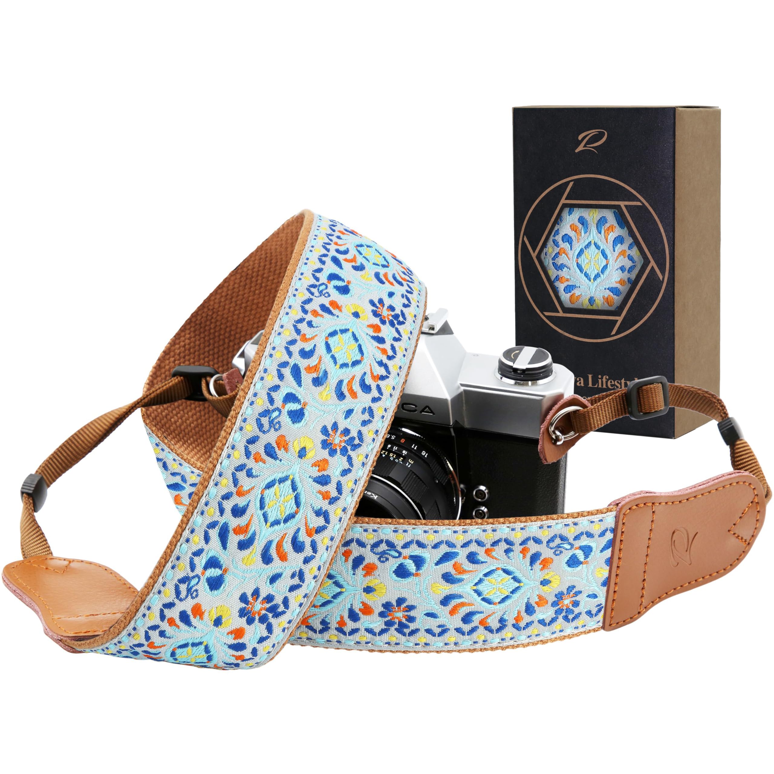 Amazon.com : Padwa Lifestyle Blue Vintage Embroidered Camera Strap - 2 ...