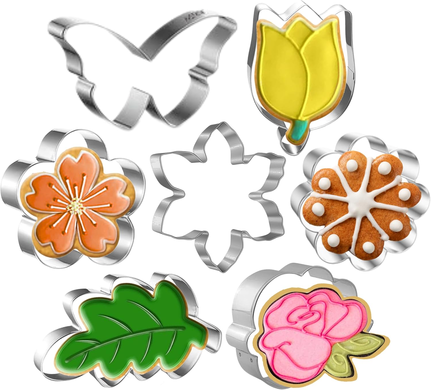 Amazon.com: 7PCS Floral Cookie Cutters Set – Stainless Steel Leaf and ...