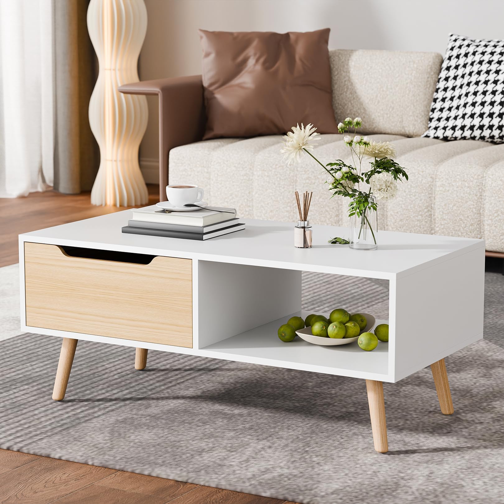 Amazon.com: Maupvit Small Oval Coffee Table with Open Storage Shelf ...