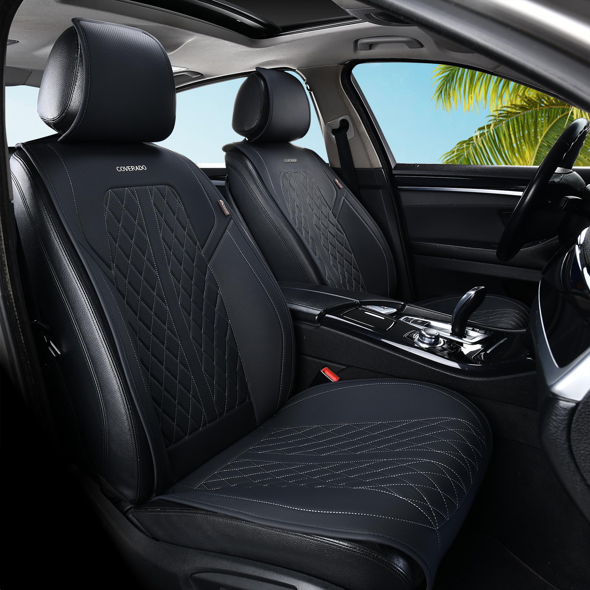 Amazon.com: Coverado 2PCs Front Seat Covers Leather Car Seat Protector ...