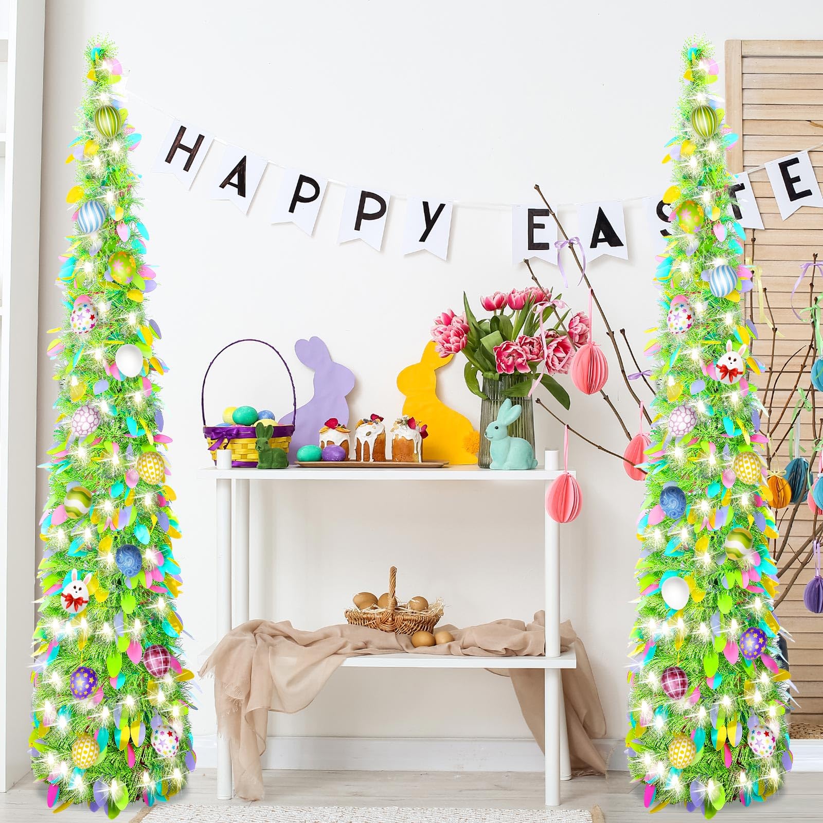 Amazon.com: Sosation 2 Pcs 5 ft LED Easter Trees Green Tinsel Pop up ...