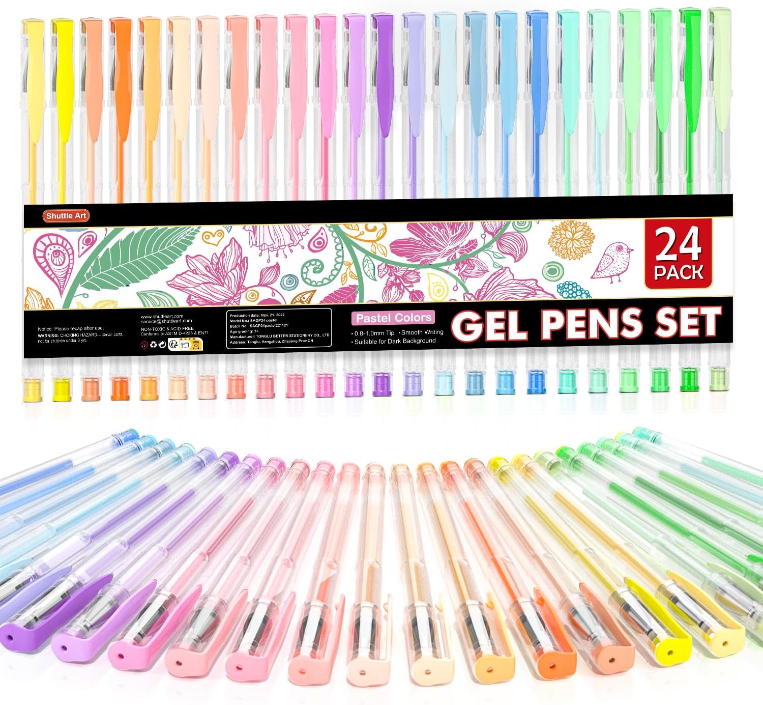 Shuttle Art Pastel Gel Pens Set, 24 Pastel Colours Gel Pen for Black ...