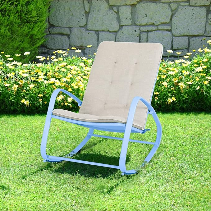 Amazon.com: PHI VILLA Outdoor Patio Metal Rocking Chair, Padded Modern ...