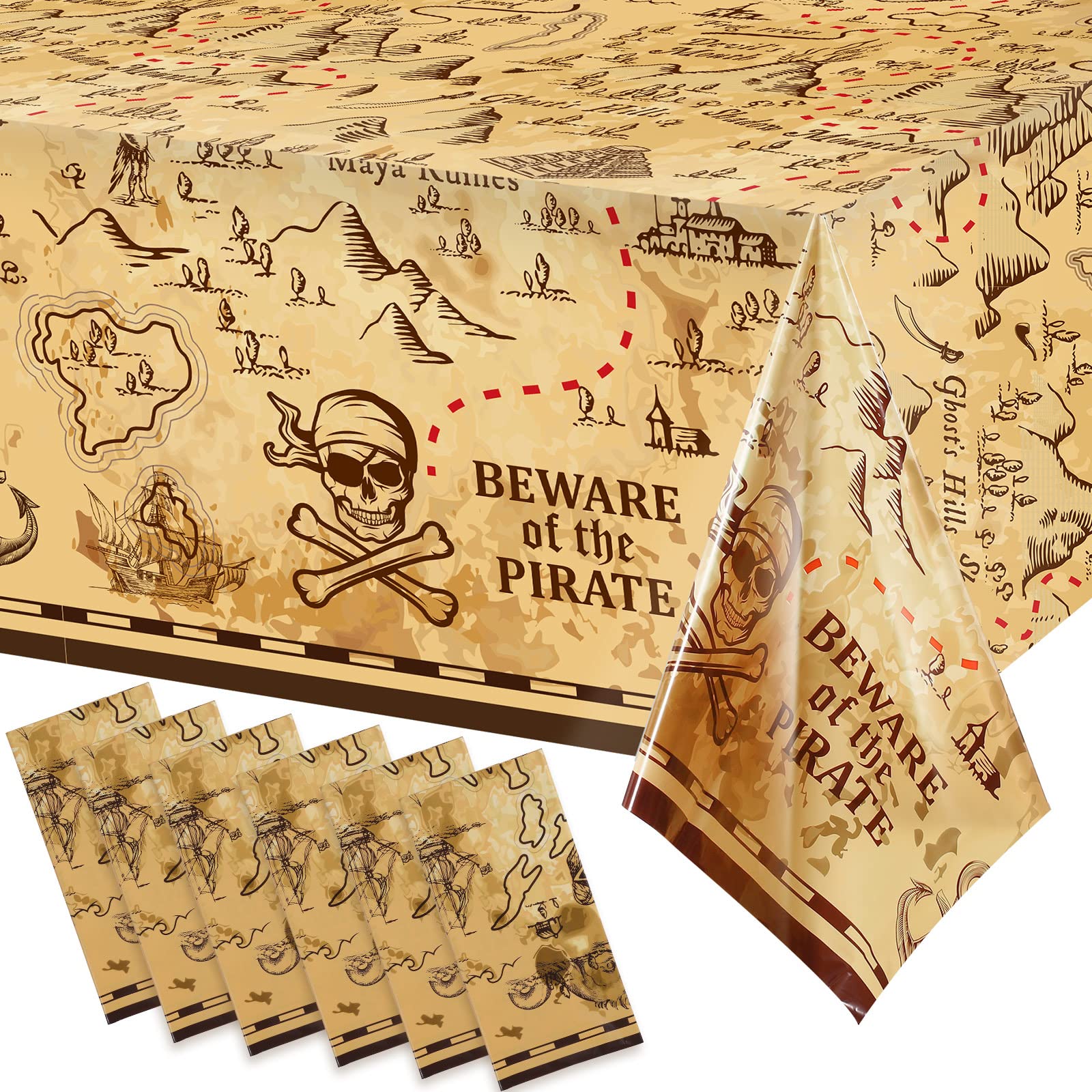 Amazon.com: Irenare Pirate Party Tablecloth Treasure Map Tablecover ...