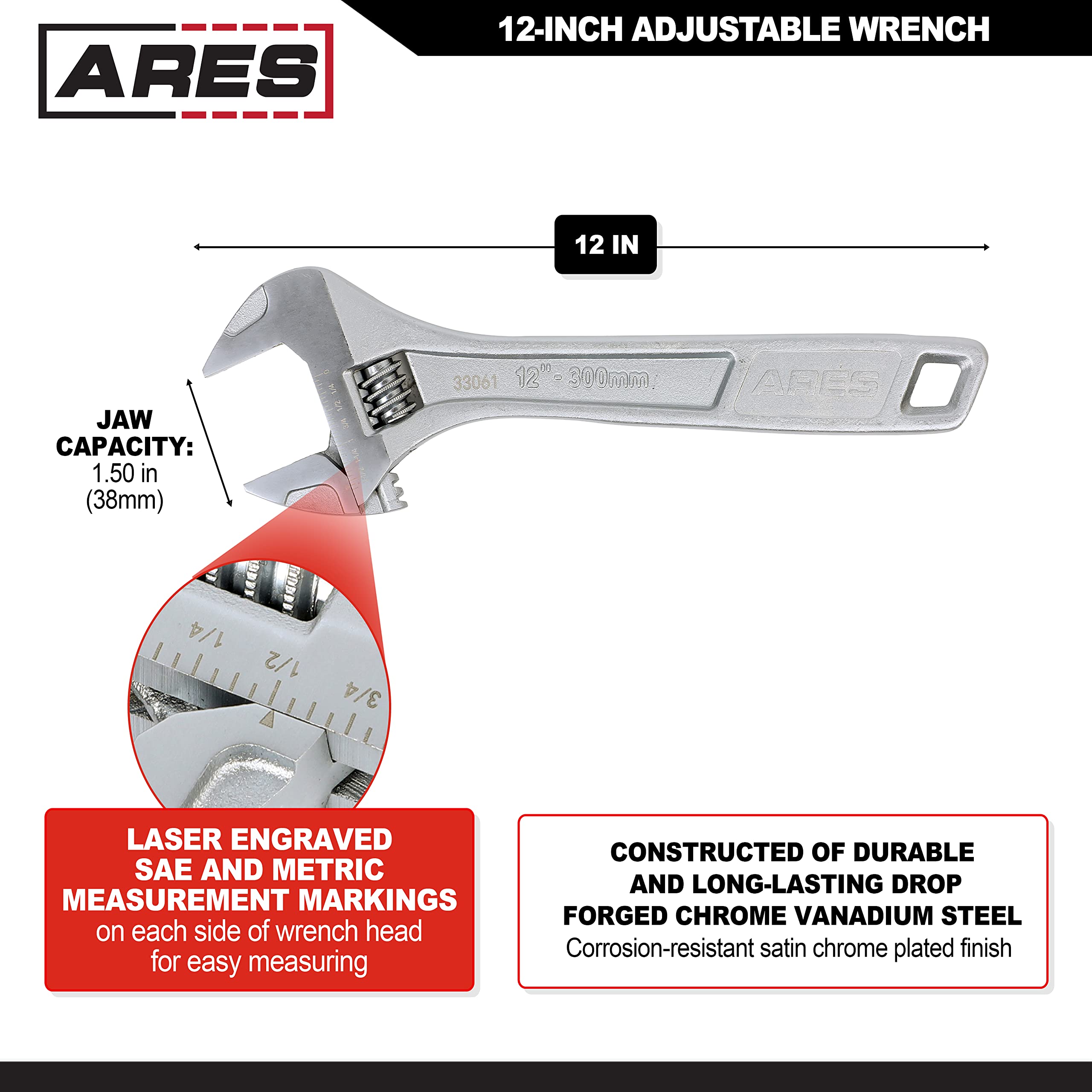 Snapklik.com : 33061 12-Inch Adjustable Wrench Drop Forged Chrome ...