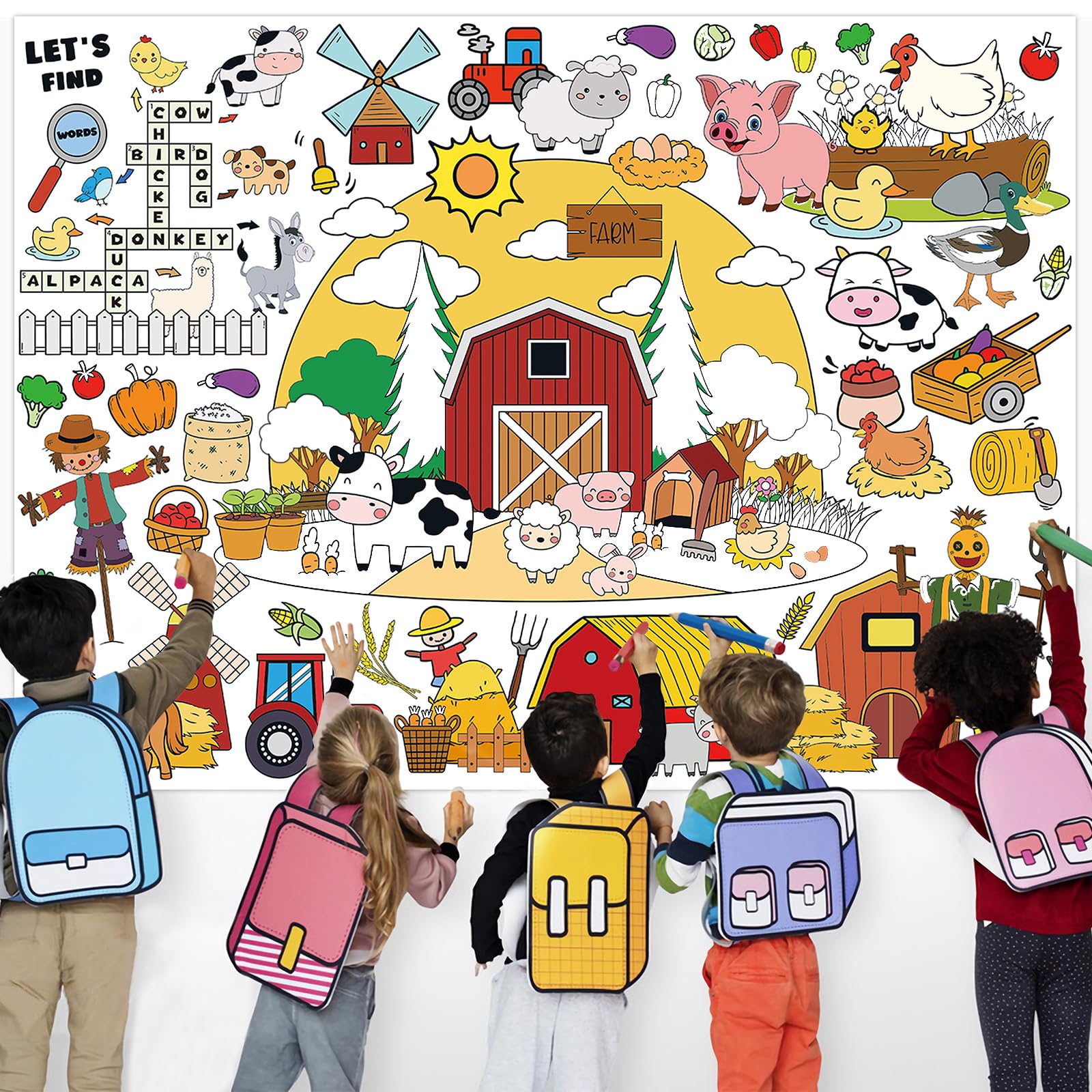 Snapklik.com : Farm Animal Party Giant Coloring Poster, 433X 31.5 Inch ...