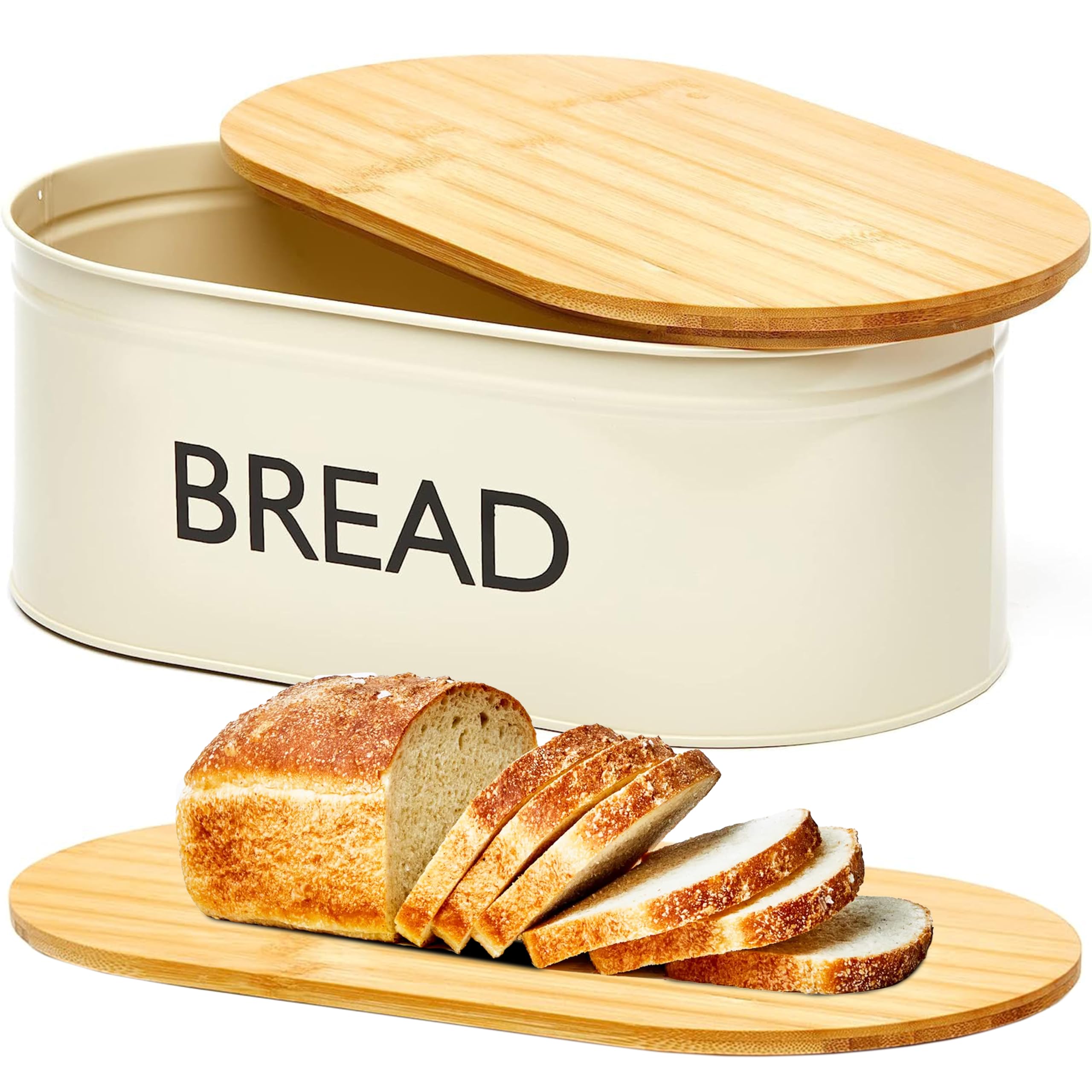 Amazon.com: RoyalHouse Premium Metal Bread Box with Bamboo Lid ...
