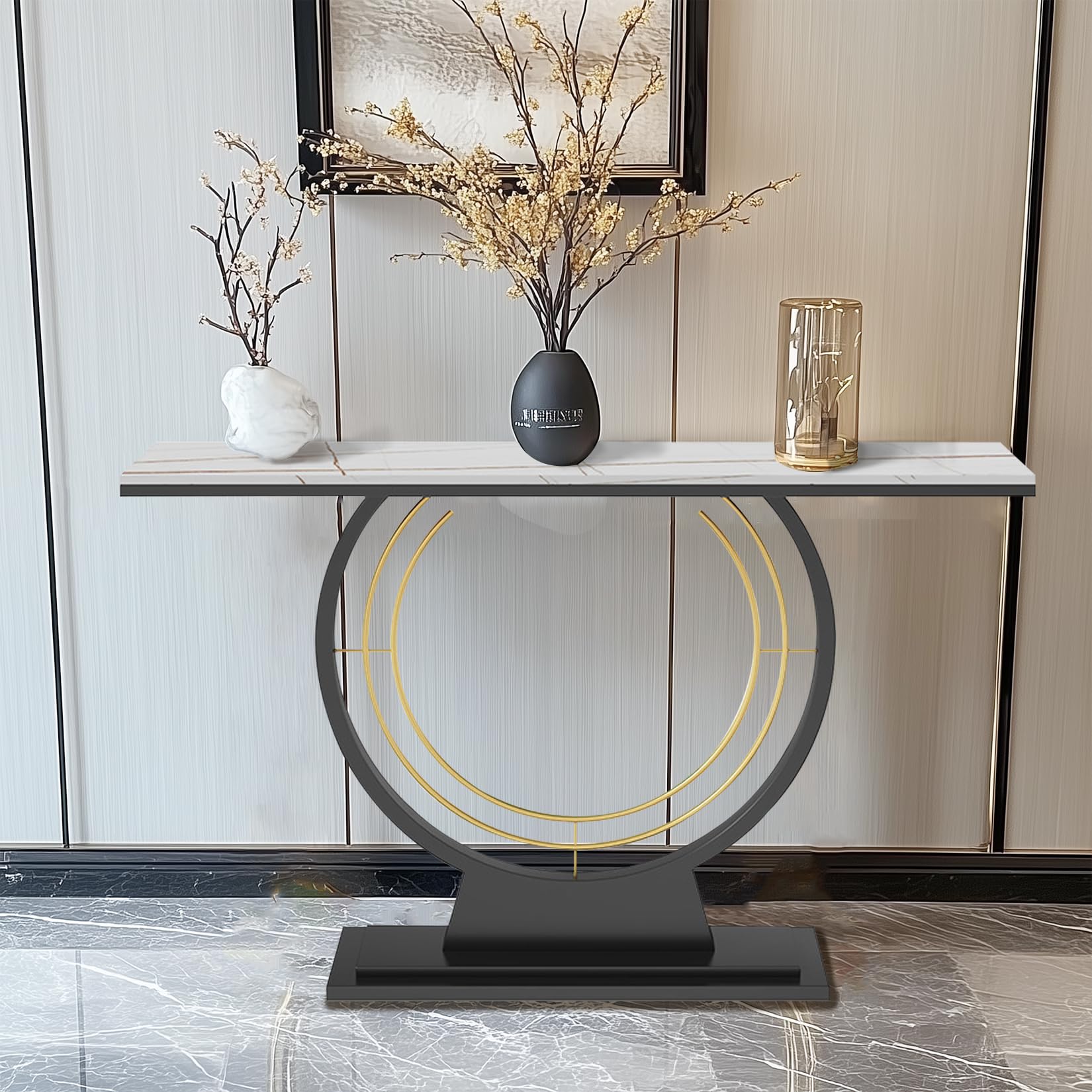 FEFE 120cm Wide Narrow Slim Marble Effect Sintered Stone Metal Half ...