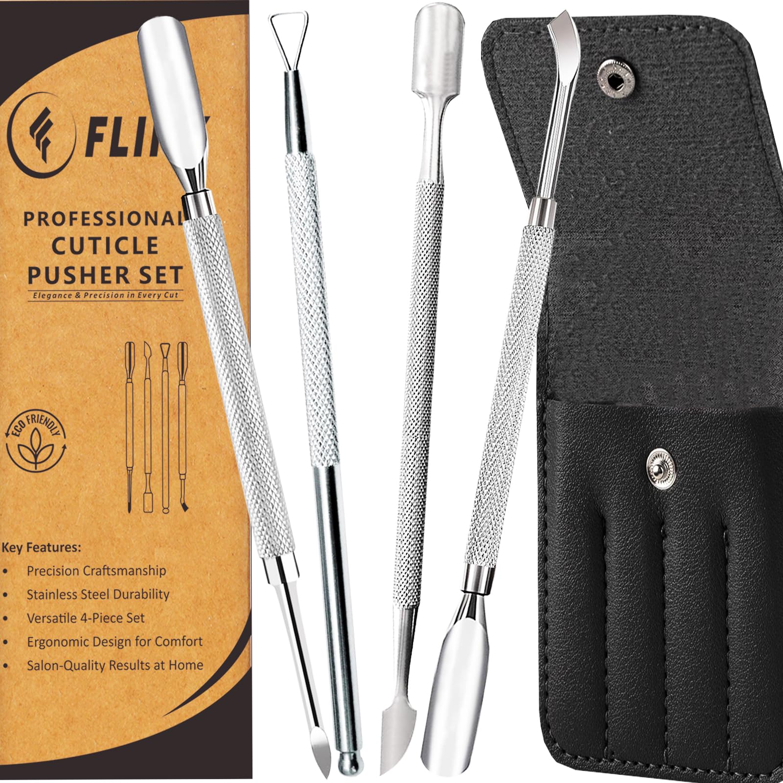 Amazon.com : FLINX Metal Cuticle Pushers 4 Pcs Nail Manicure Tools Nail ...