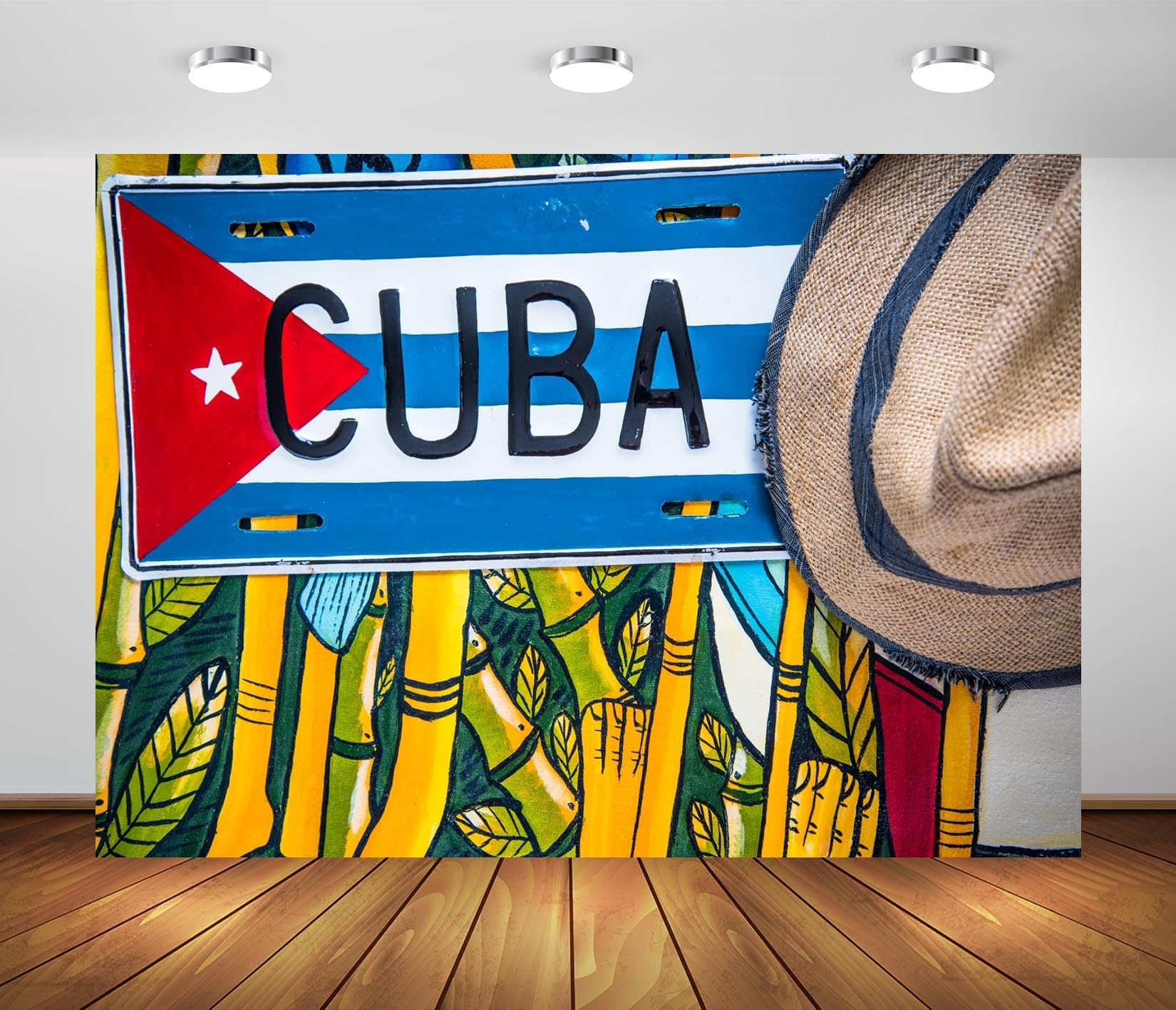 Amazon.com : BELECO 7x5ft Fabric Cuba Backdrop Cuban Flag and Straw Hat ...