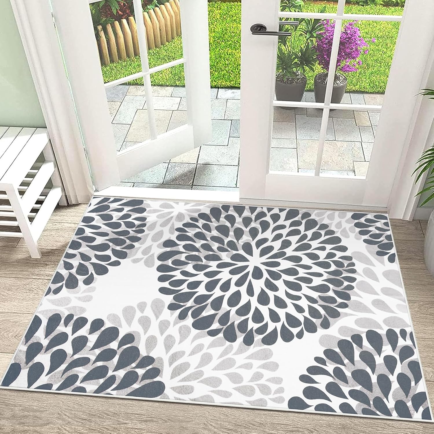 Amazon.com: Washable Grey Entryway Dahlia Rugs Indoor - 2x3 Small Non ...
