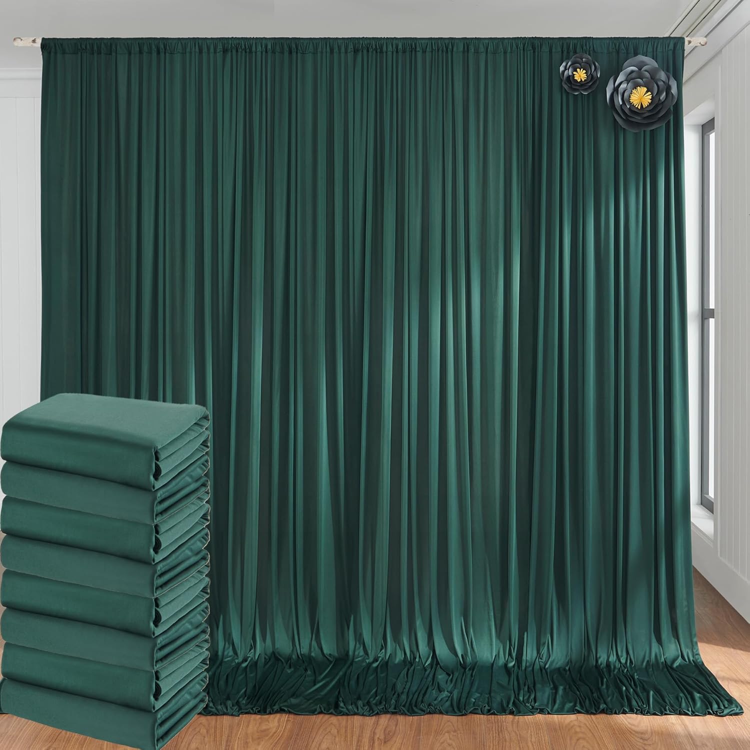 Amazon.com: 40ft x 10ft Wrinkle Free Hunter Green Backdrop Curtains for ...