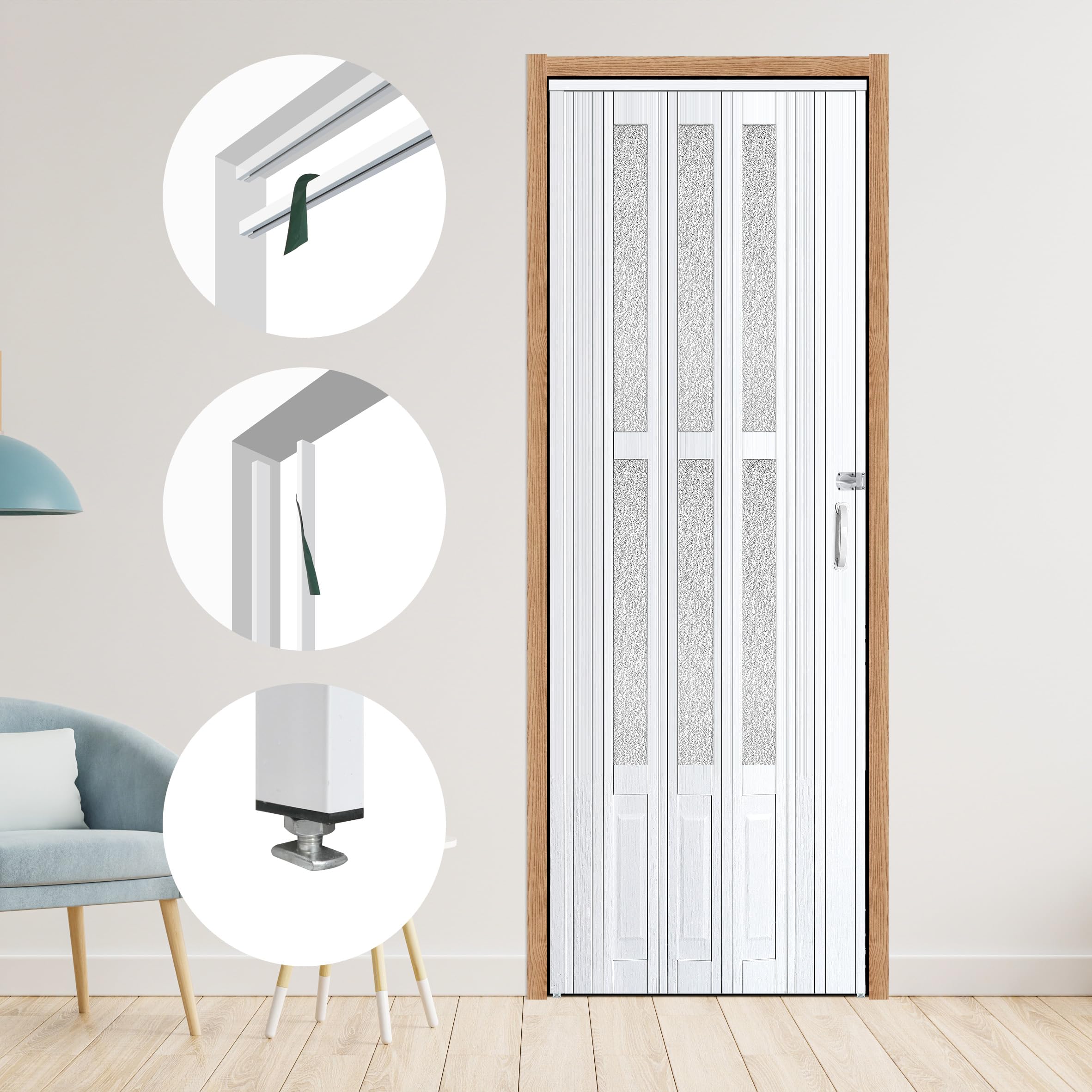 104RDHOUSE 32×80 in White Accordion Door with Frosted Acrylic Glass,PVC ...