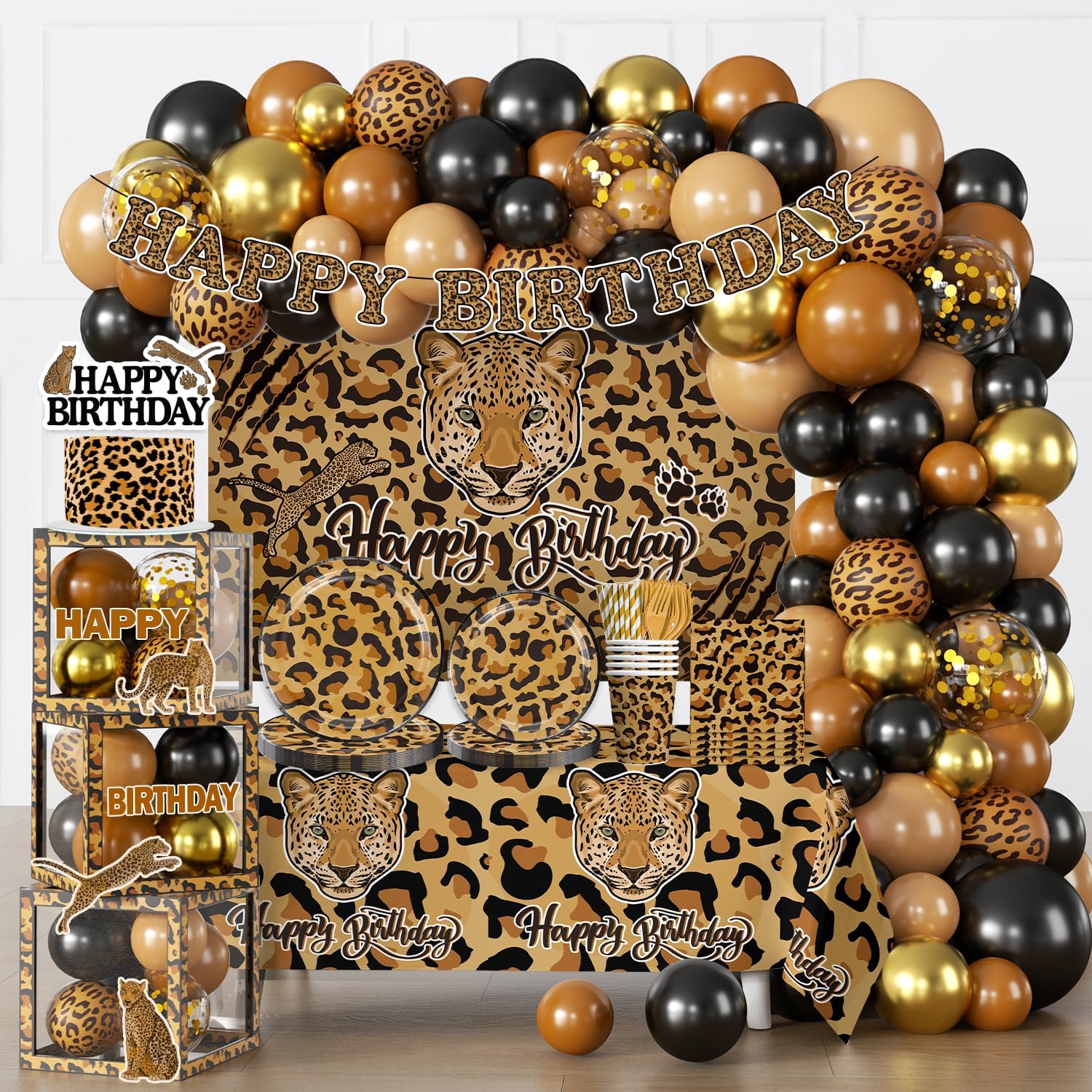 Amazon.com: 224 Pcs Cheetah Print Birthday Decorations,Cheetah Birthday ...