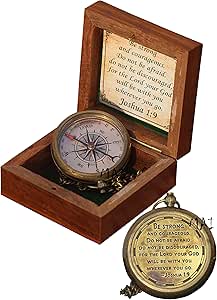 Be Strong and Courageous Engraved Compass with Wooden Box, Christian ...