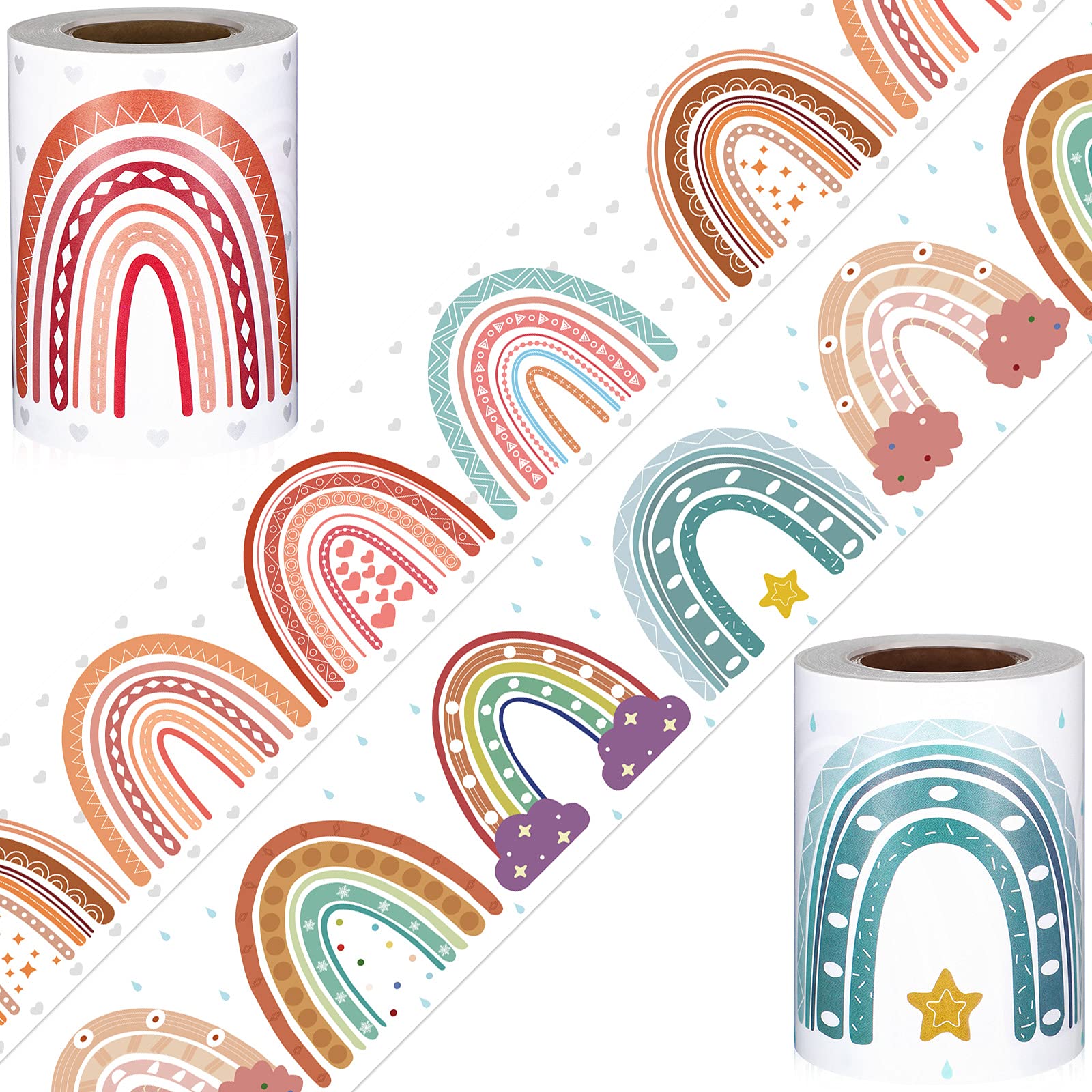 Buy 2 Roll 36 ft Per Roll Rainbow Bulletin Borders Boho Rainbow ...