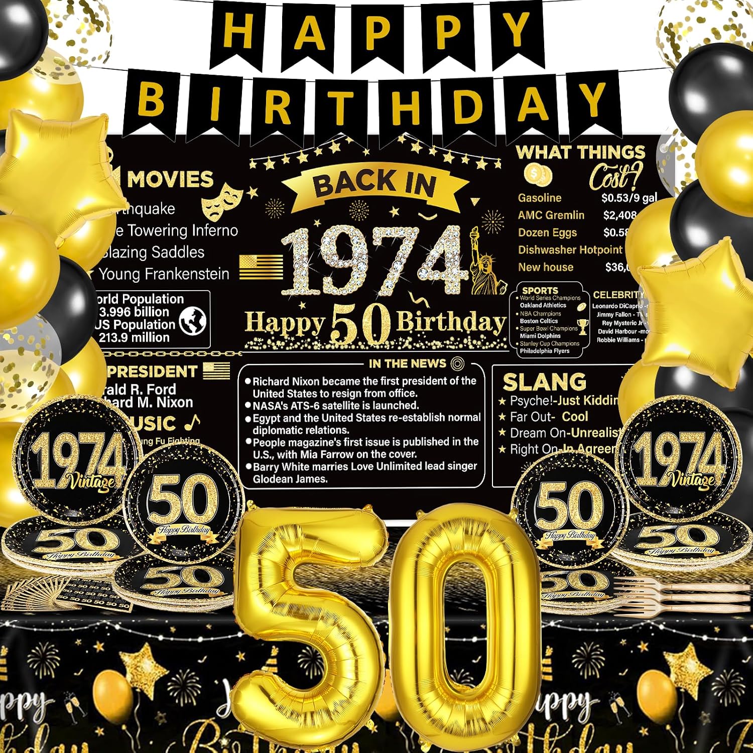 Amazon.com: 50th Birthday Decoration for Men Women, 128 PCS Vintage ...
