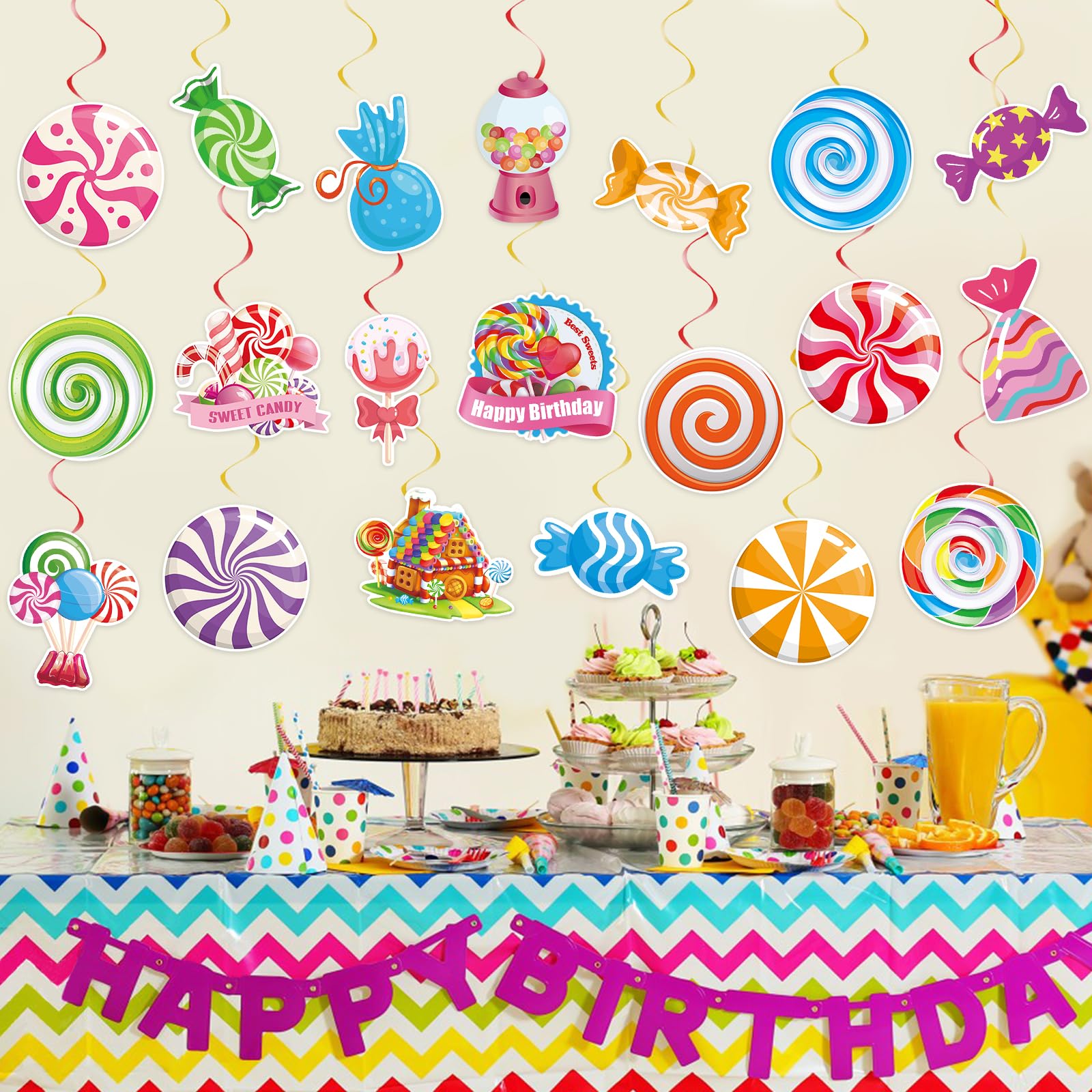 Snapklik.com : 40Pcs Candy Hanging Swirls, Colorful Lollipop Hanging ...