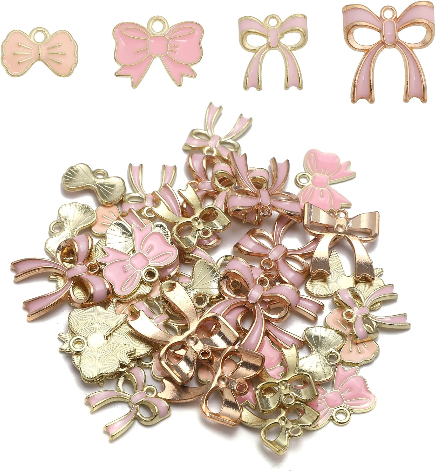40pcs Bow Charms for Jewelry Making, 4 Style Pink Bowknot Pendant Charm ...