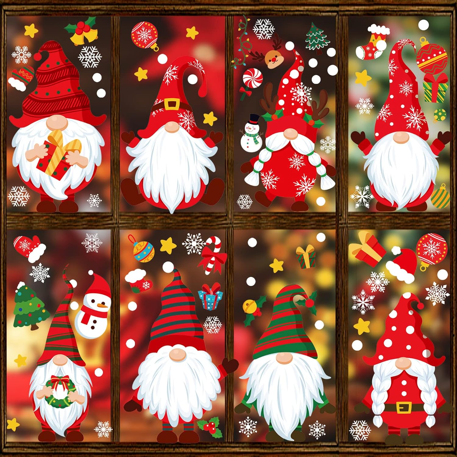 Amazon.com: Sibba 9 Sheets Christmas Window Cling Stickers Snowflake ...