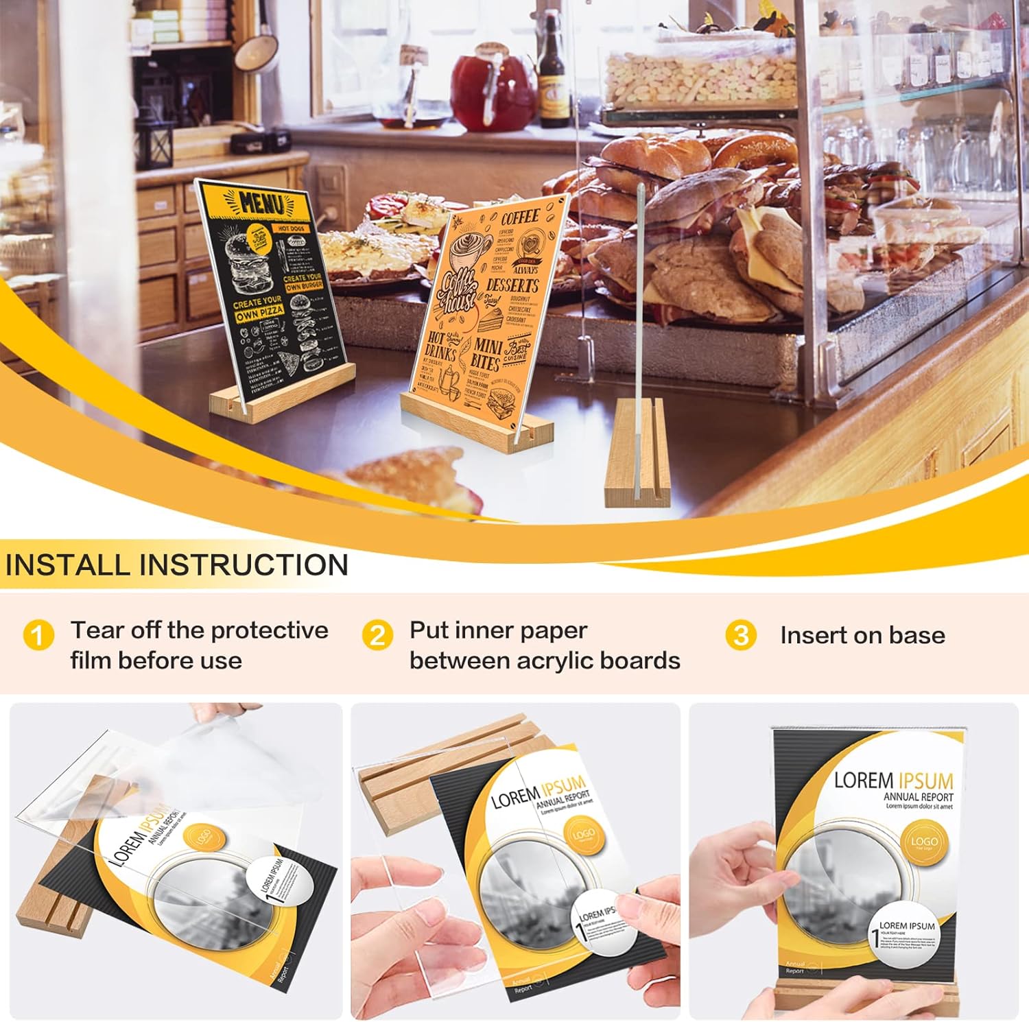 3 Packs Acrylic Sign Holder, ToyaJeco Clear T Shape Table Top Display ...