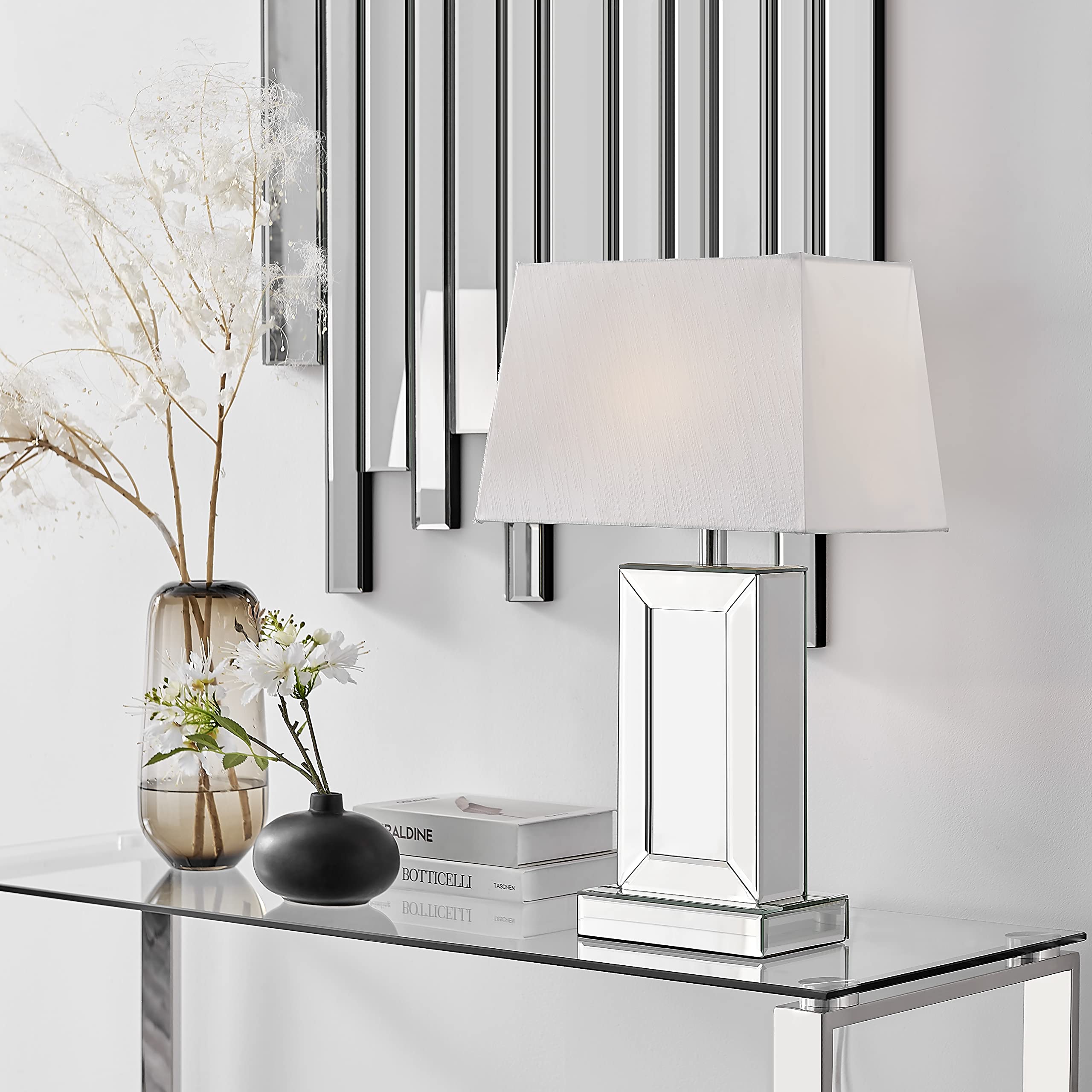 Rectangular Mirror Lamp Base 26 Inch Rainbow Glass Mirrored