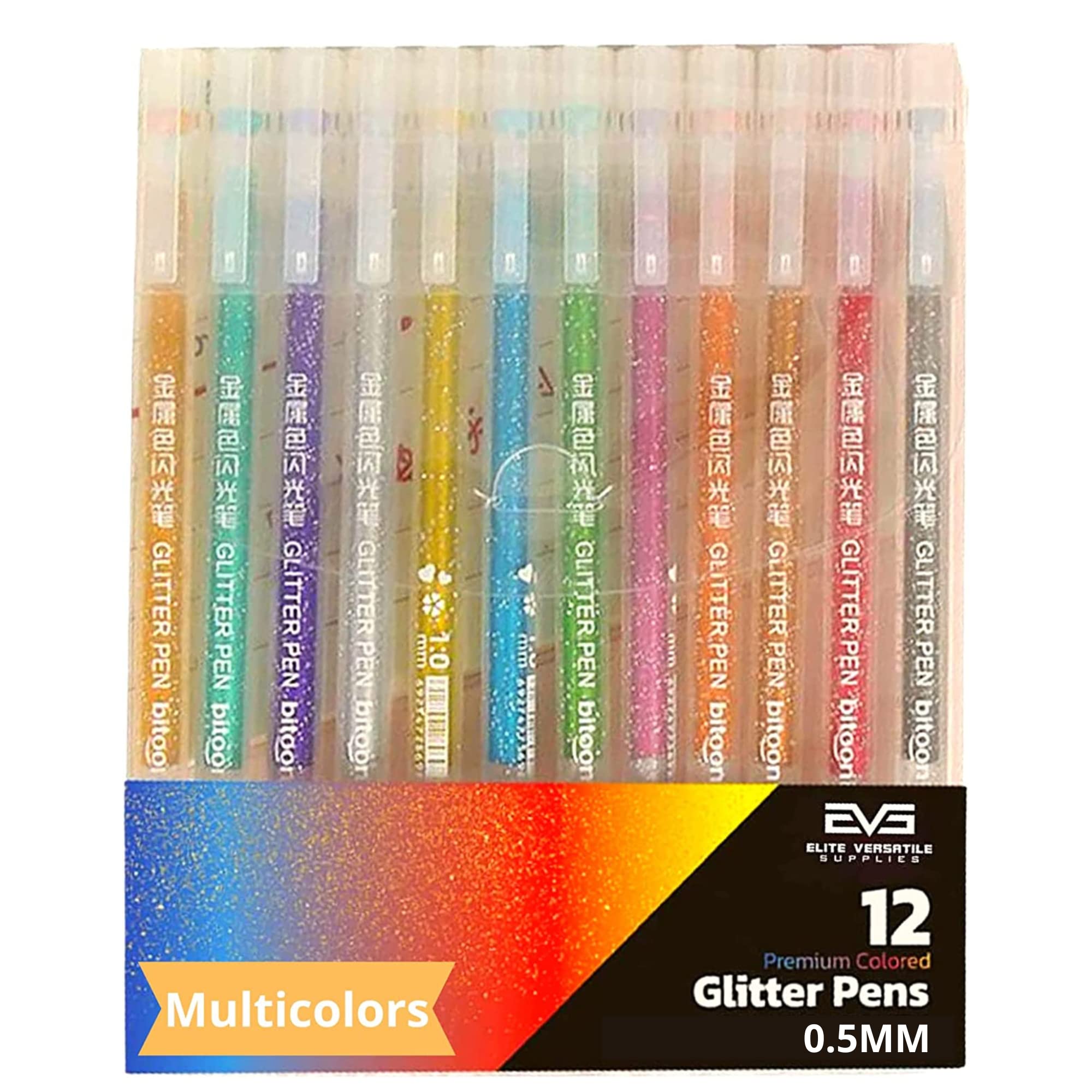 Buy EVS Premium Quality Glitter Gel Pens 12 Pack [0.5mm] Long Lasting ...