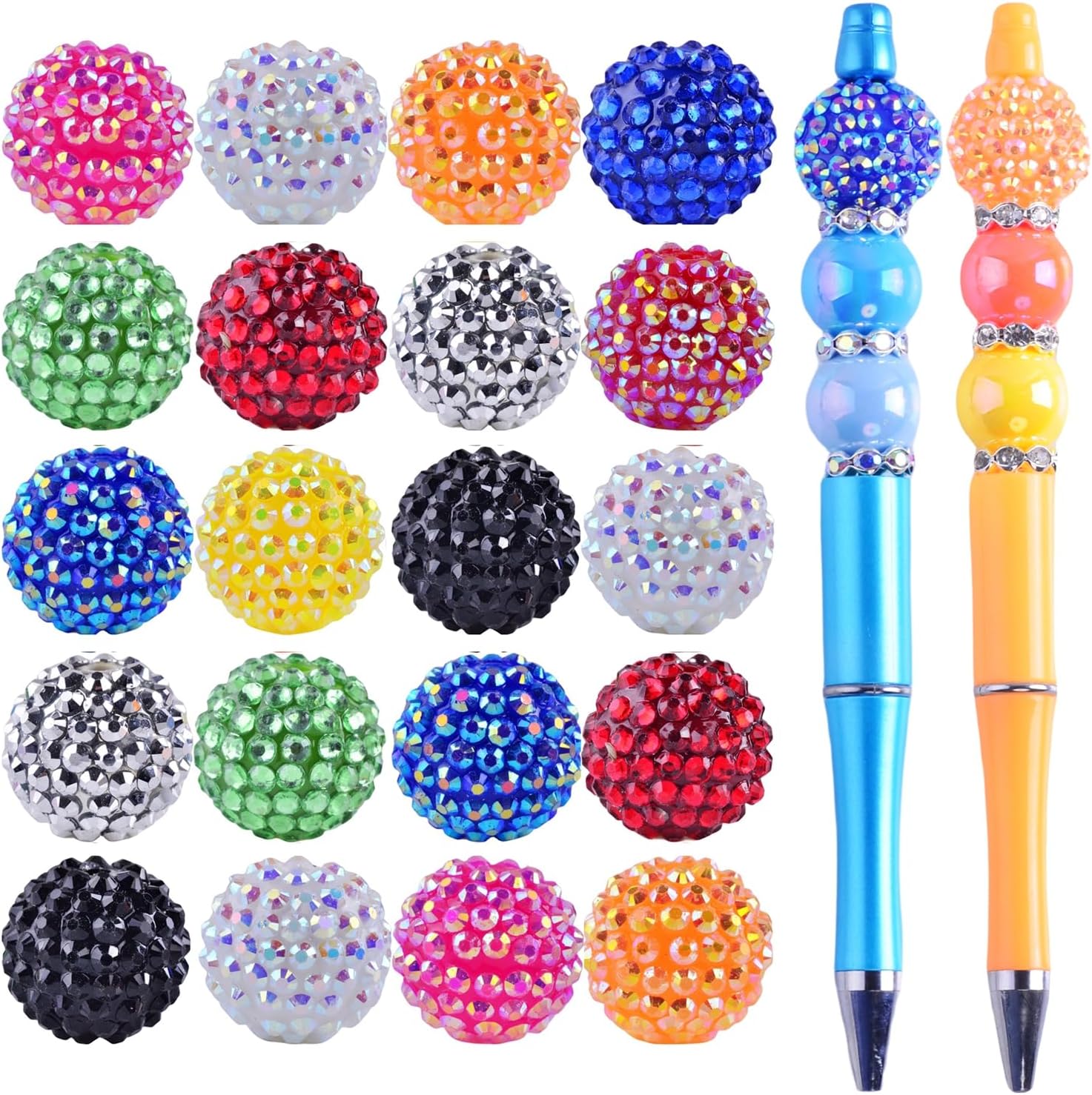 Amazon.com: Beads for Pens,20mm Rhinestone Beads 20pcs Chunky Bubblegum ...