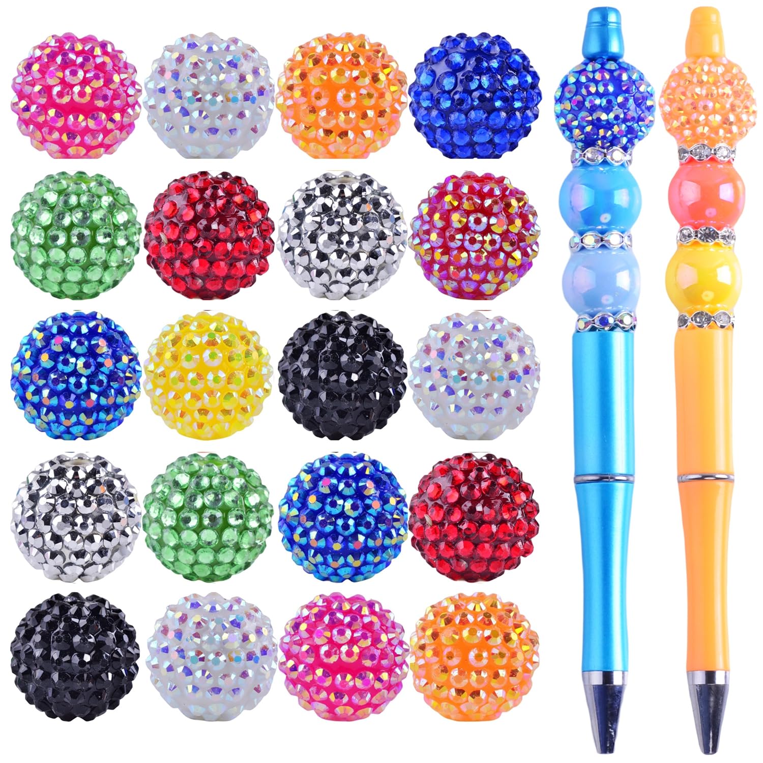 Amazon.com: Beads for Pens,20mm Rhinestone Beads 20pcs Chunky Bubblegum ...