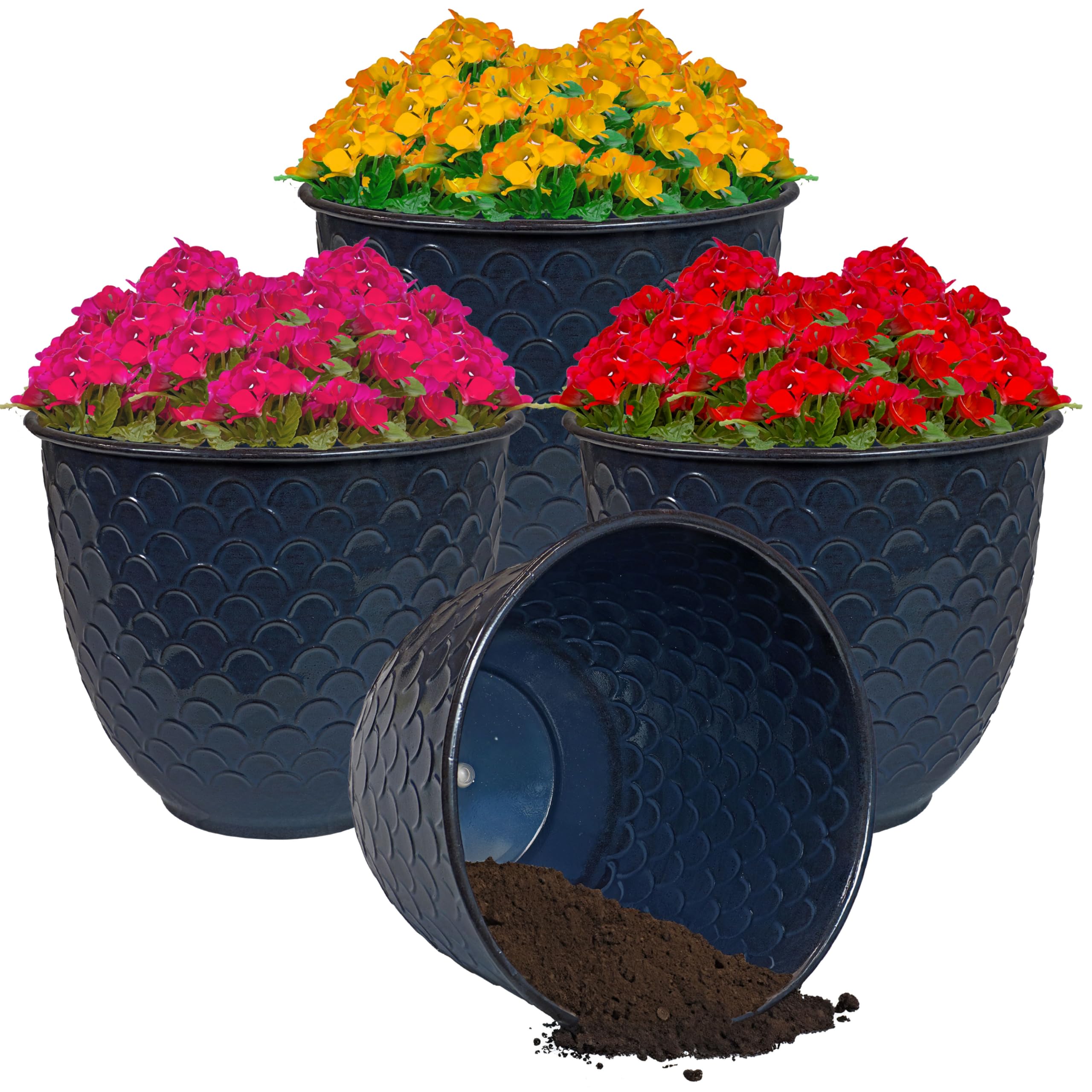 Sunnydaze Dinah 12.5-Inch Indoor/Outdoor Metal Plant Pot Set with ...