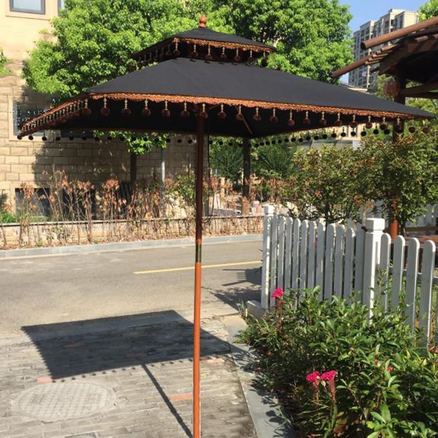 Amazon.com : 1.8m Square Double Top Parasol, Garden Parasol with Fringe ...