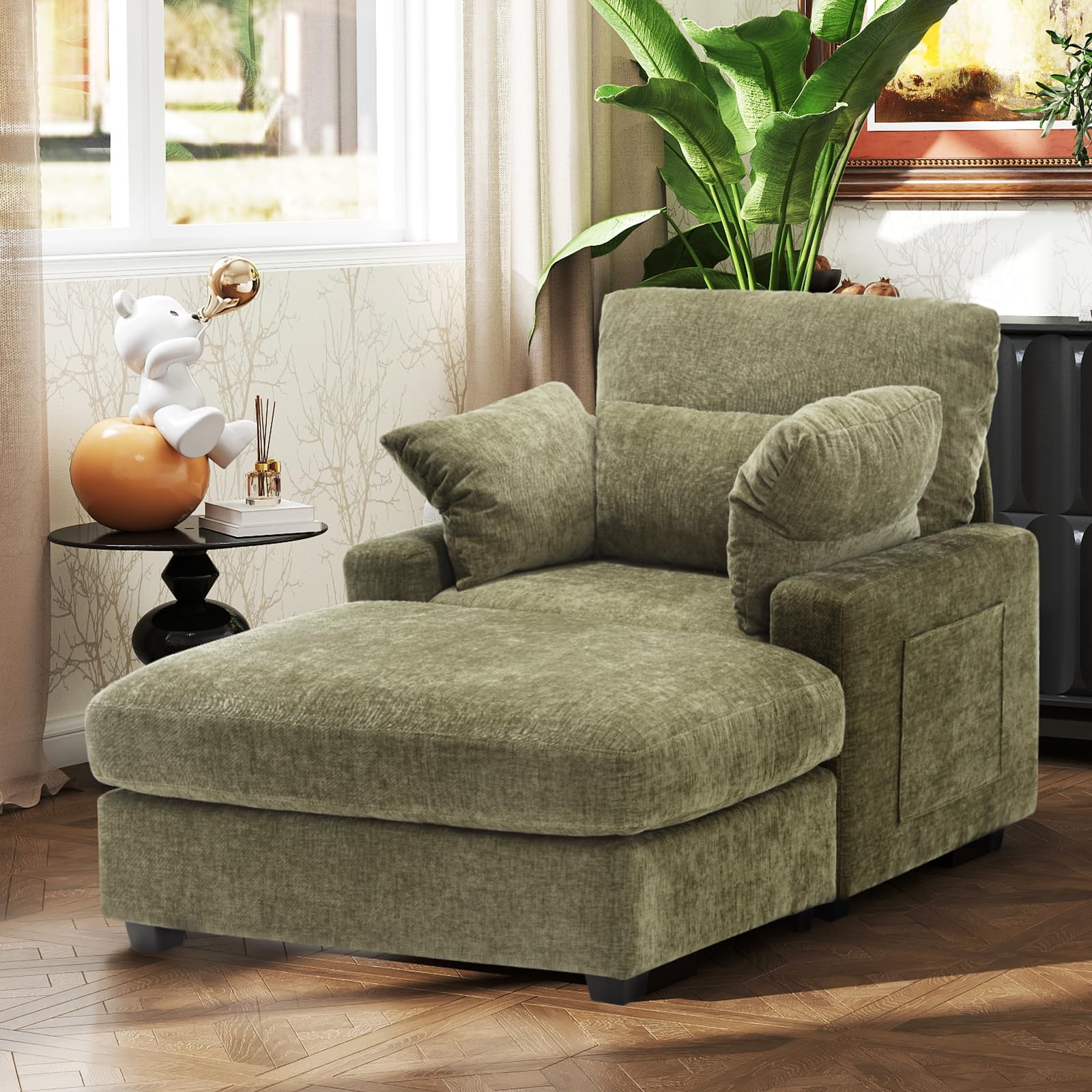 Amazon.com: Urhanherry Chaise Lounge Chair Indoor with Ottoman, 57.5" D ...