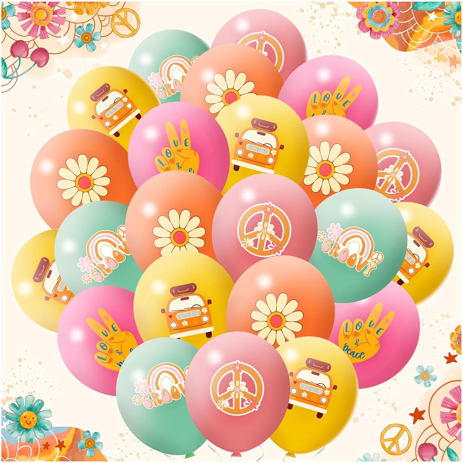 Amazon.com: 60 Pcs Groovy Balloons, Happy Groovy Retro Hippie Balloons ...