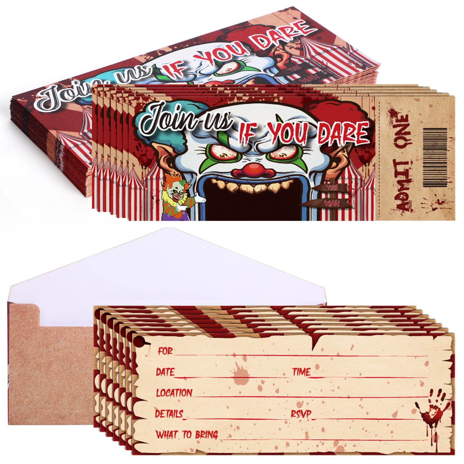 Amazon.com : XEFINAL 50 PCS Halloween Clown Invitations with Envelope ...