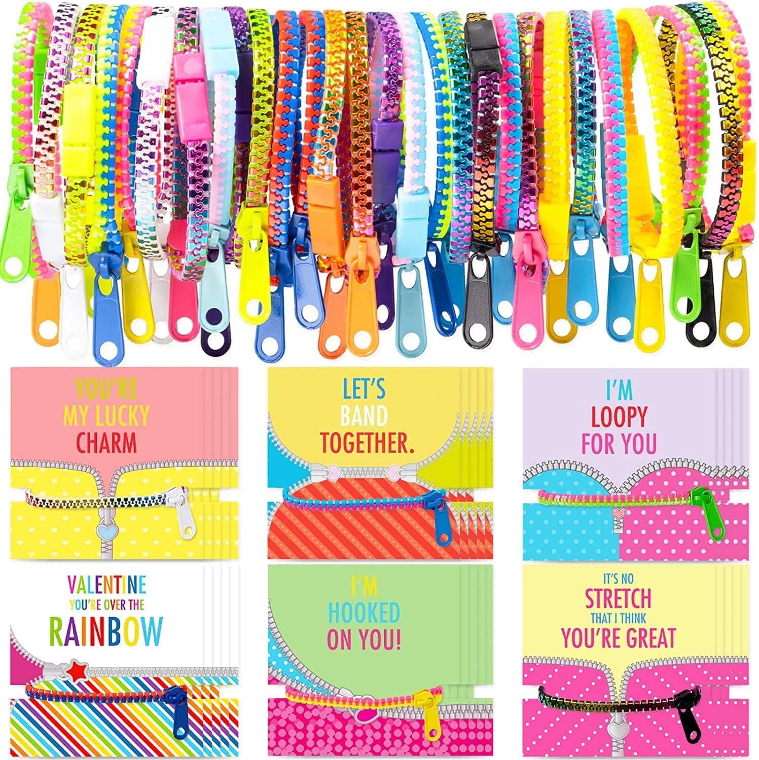30Pcs Valentines Day Cards Bracelets for Kids- Fidget Zipper Bracelets ...