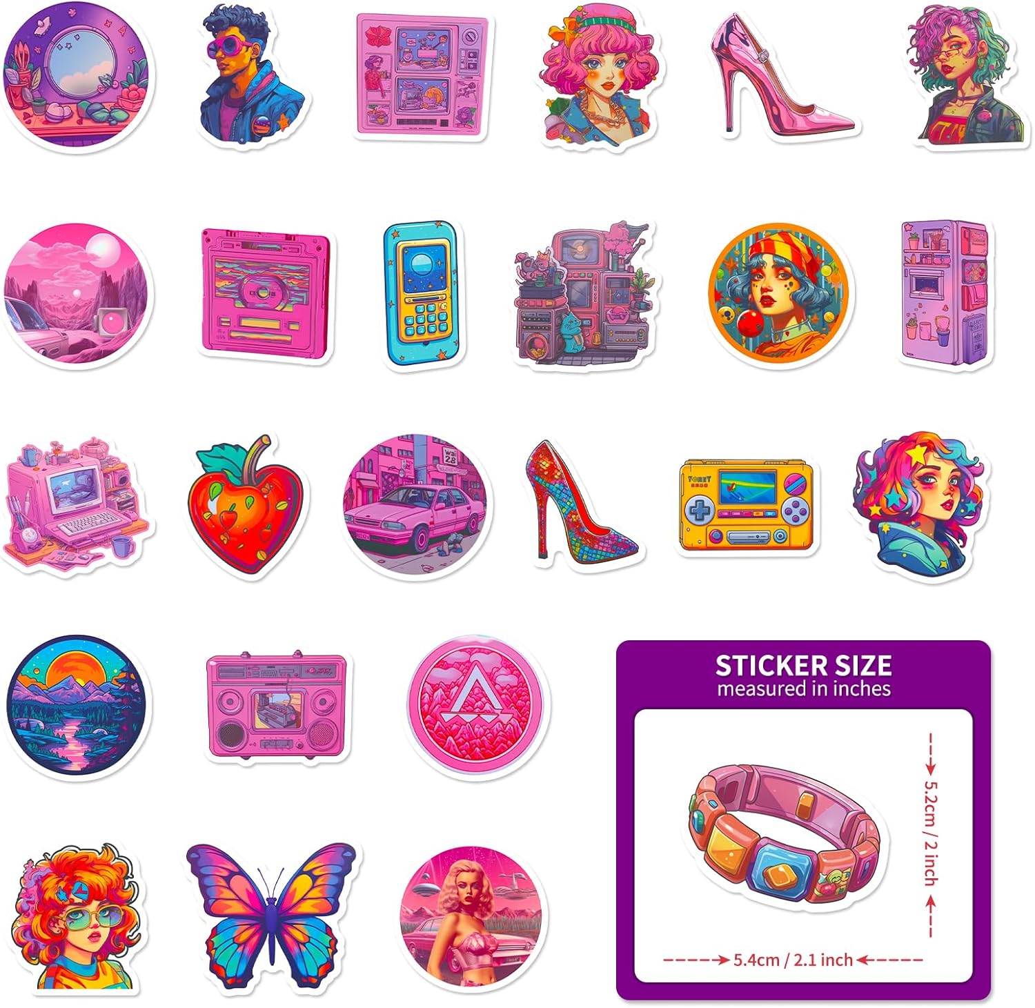 50 calcomanías retro geniales, paquete de calcomanías rosa y morado ...