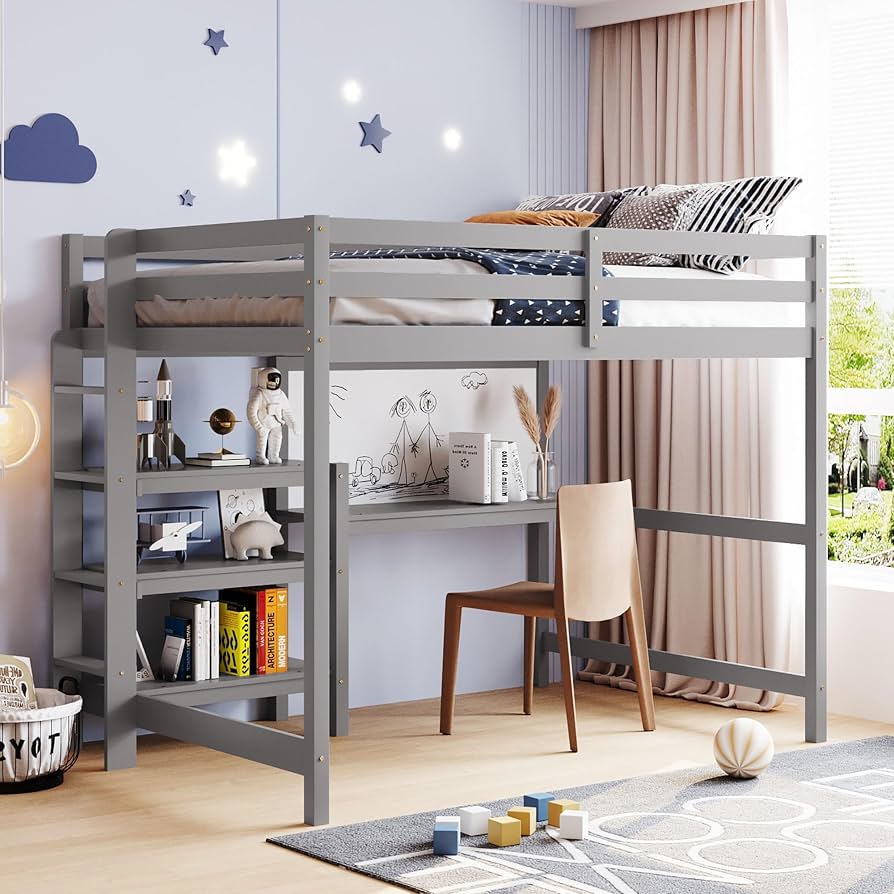 Litera De Tamaño Completo Con Escritorio Cama Alta 90 X 200 Cm Con