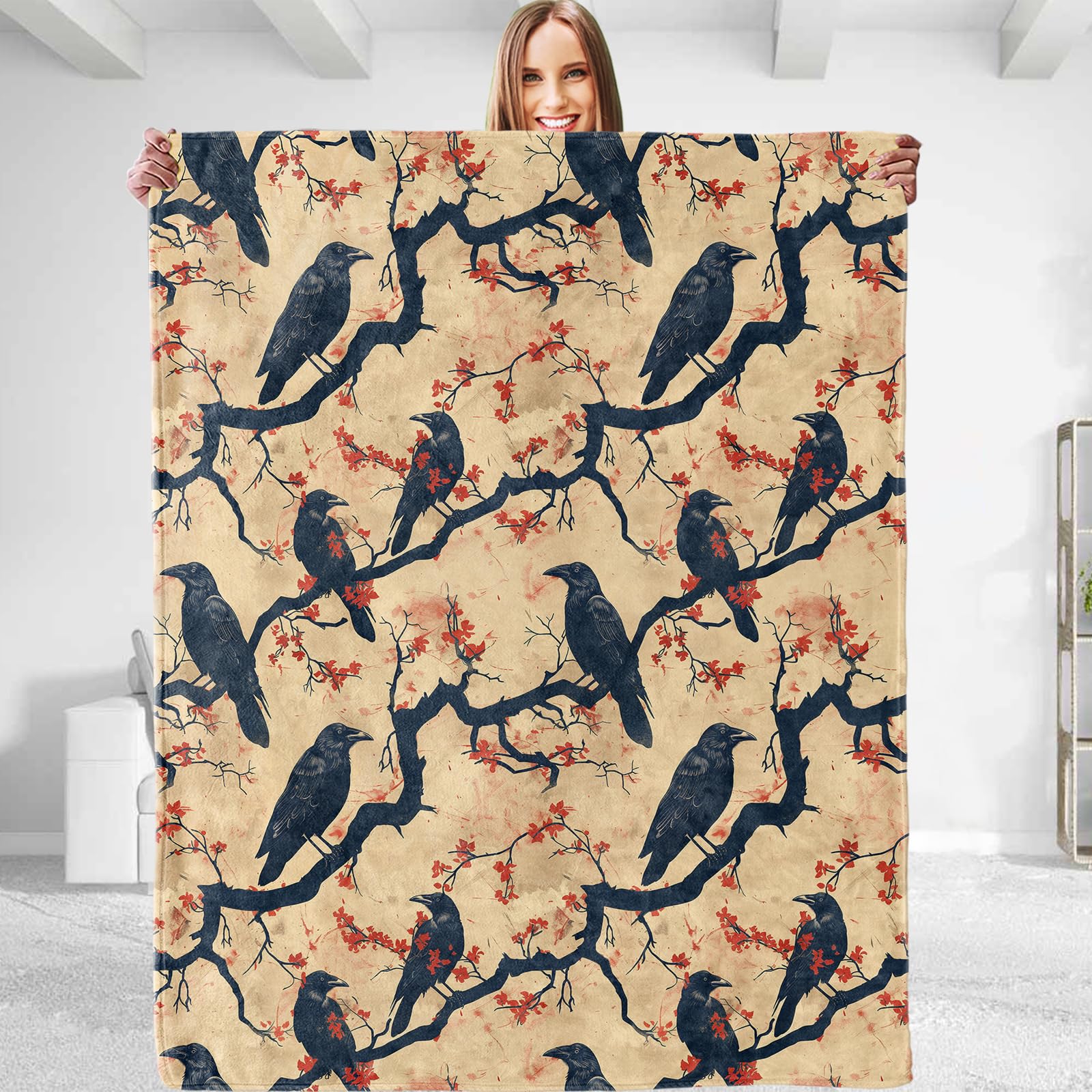 Amazon.com: dhakalrlde Crow Theme Throw Blanket - Plush, Soft, Comfy ...