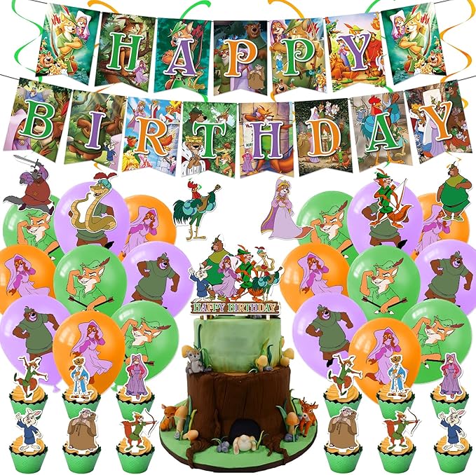 Amazon.com: KuKuTiMi Robin Hood Birthday Party Decoration, Include Birthday Banner, Cake Topper ...