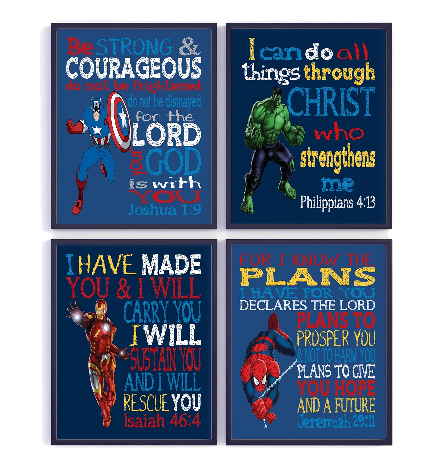 Buy Superhero Christian Bible Verses Nursery Set of 4 Unframed Prints ...