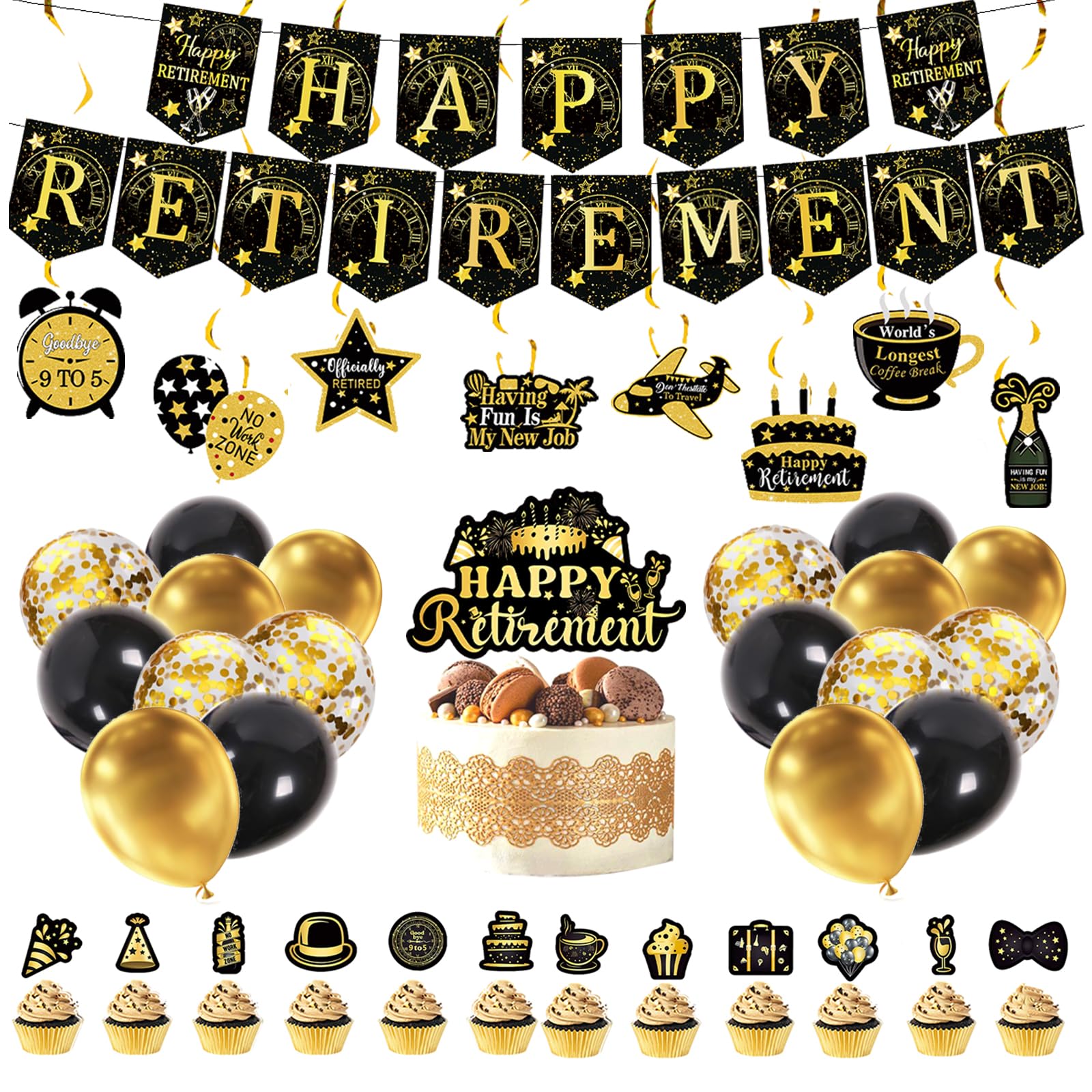 Amazon.com: 52PCS Retirement Party Decorations for Men Women,Black and ...