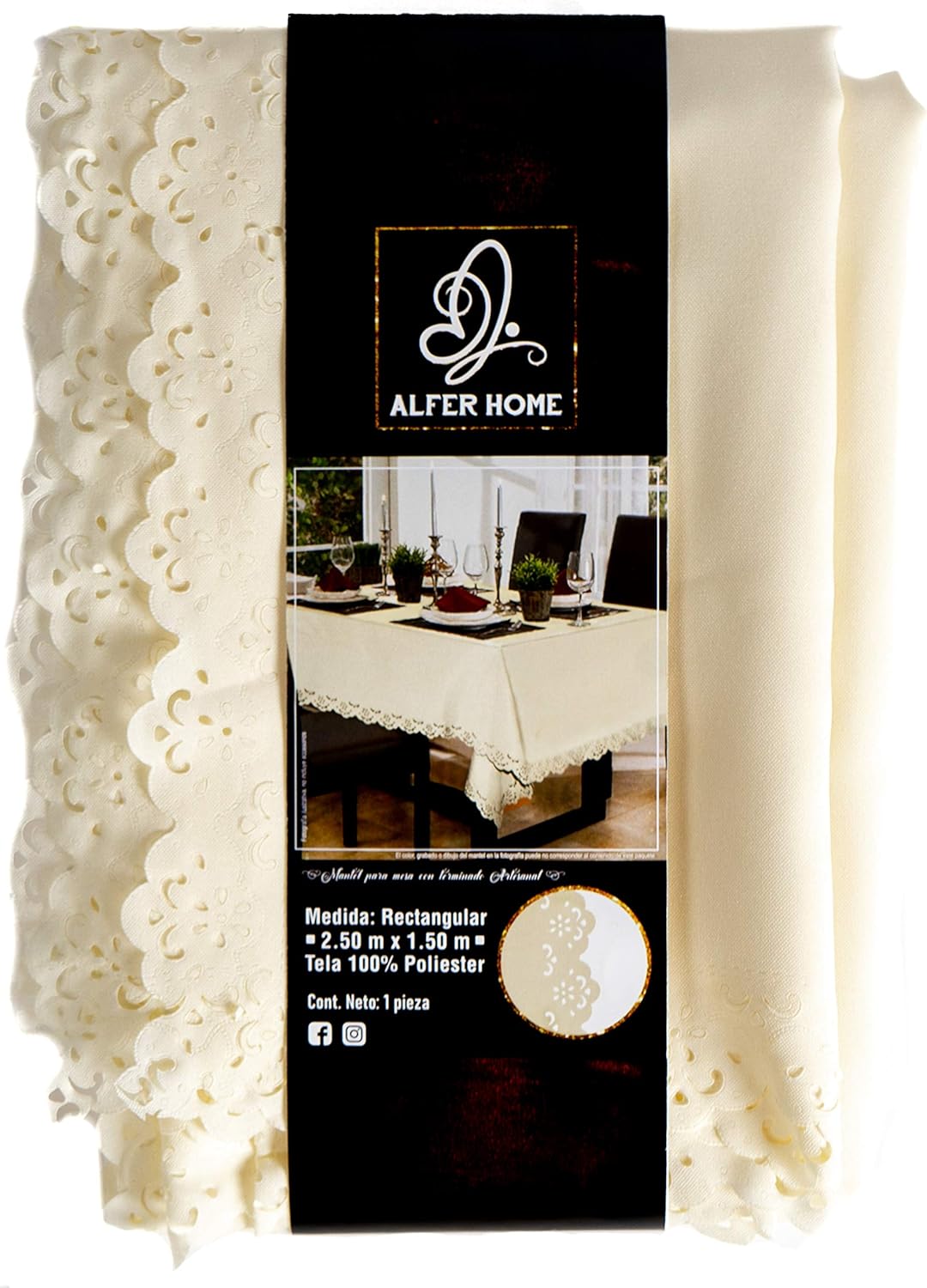 ALFER HOME - Mantel Rectangular Liso con Borde Troquelado, Poliéster de ...