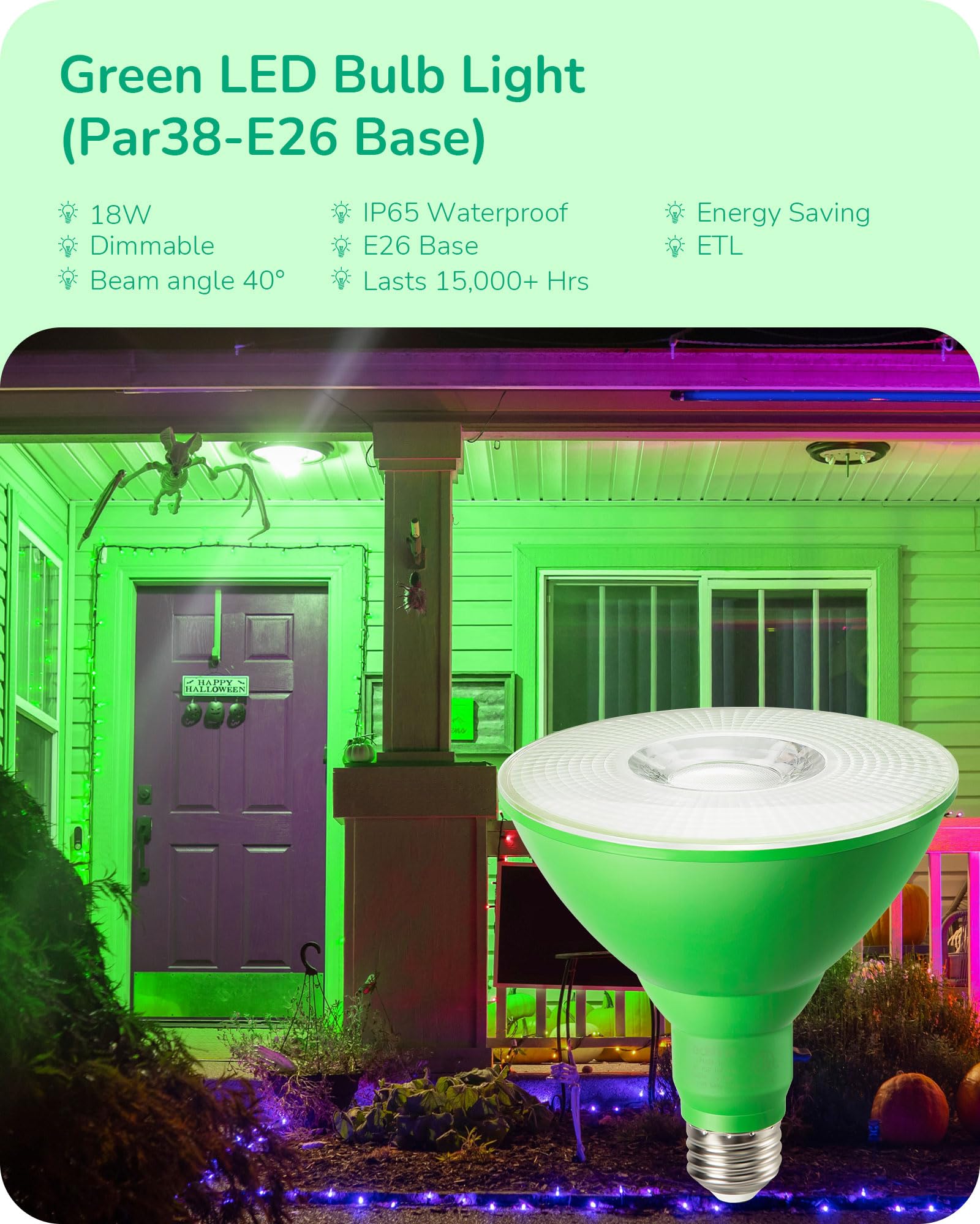 Snapklik.com : EDISHINE Christmas PAR38 Green LED Flood Light Bulbs ...